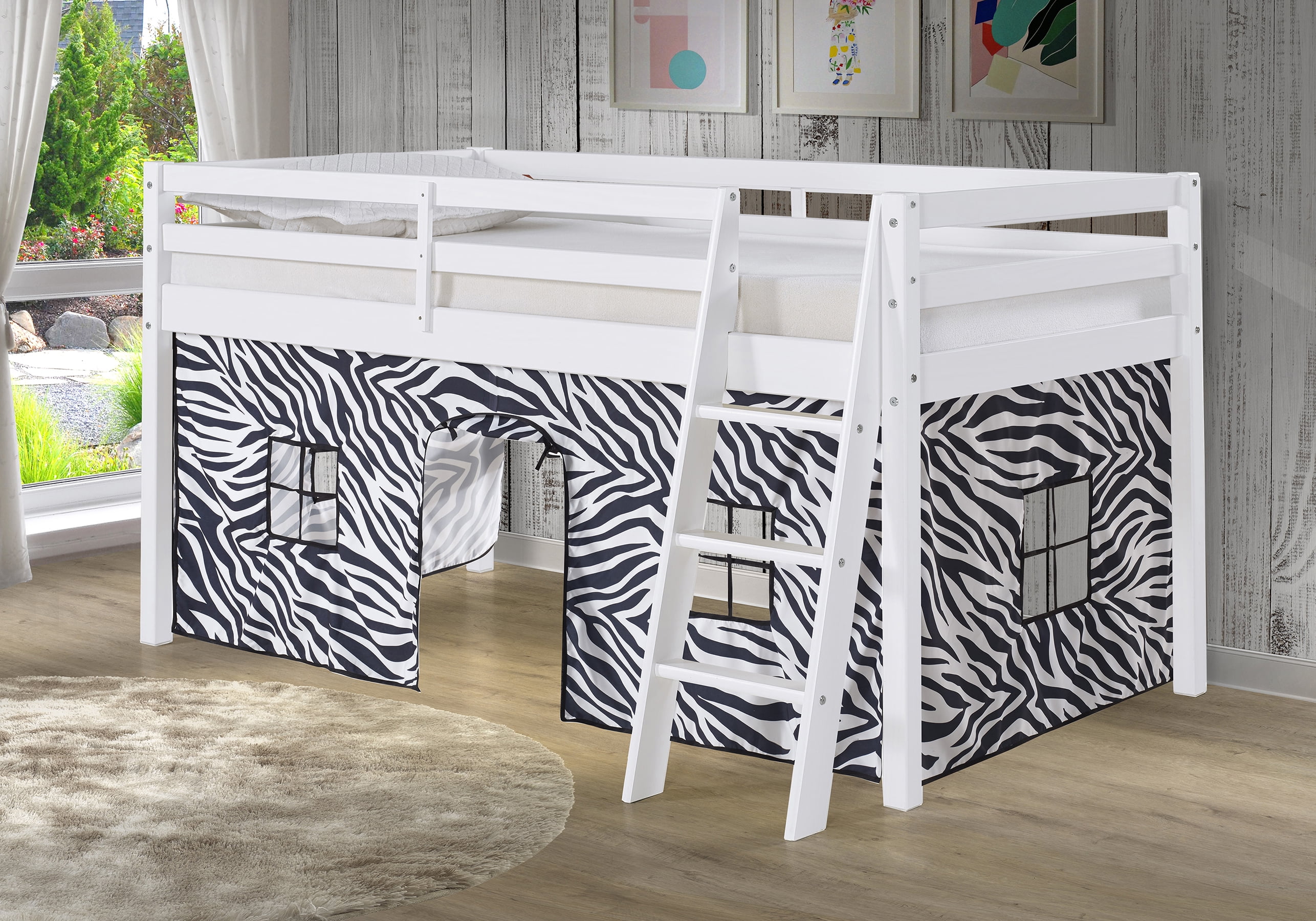 Alaterre Roxy Junior Loft - White with Zebra Print Bottom Tent ...