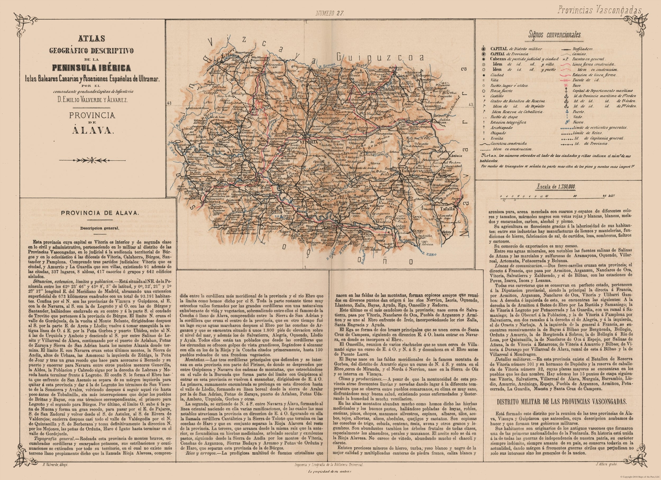 Historic Map - Alava Province Spain - Valverde 1880 - 31.65 x 23 ...