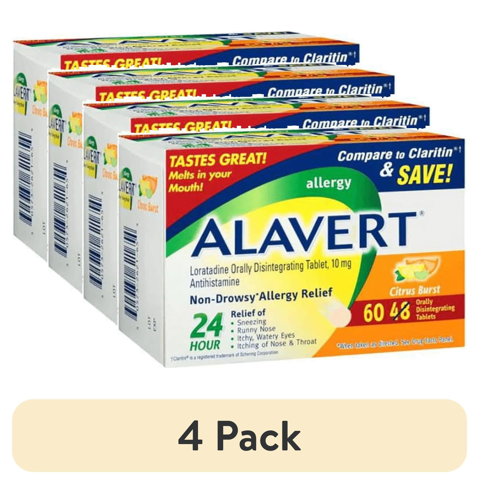(4 pack) Alavert Allergy 24 Hour Relief, Citrus Burst Flavor, Orally ...