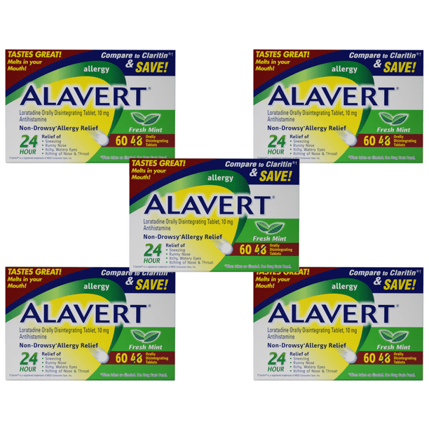 Alavert Quick Dissolving Non-Drowsy Allergy Relief Tabs Fresh Mint 60 ...