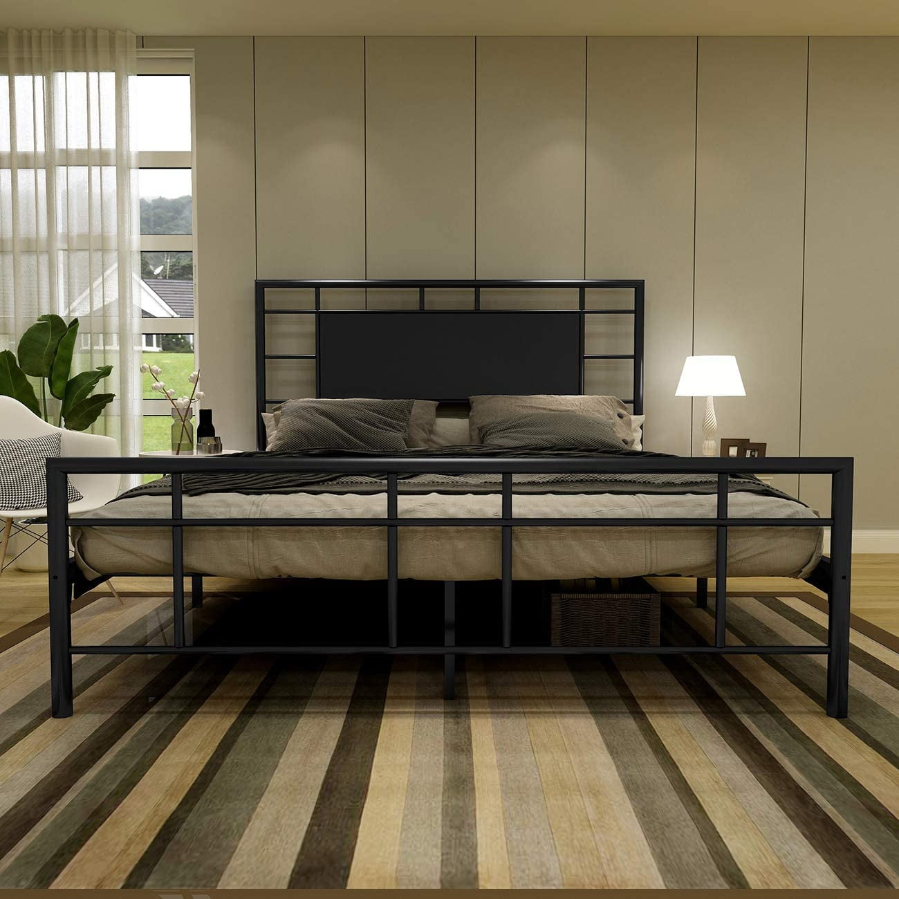 aLazyhome King Size Platform Bed Frame, Sturdy Metal Slat Design, Black ...