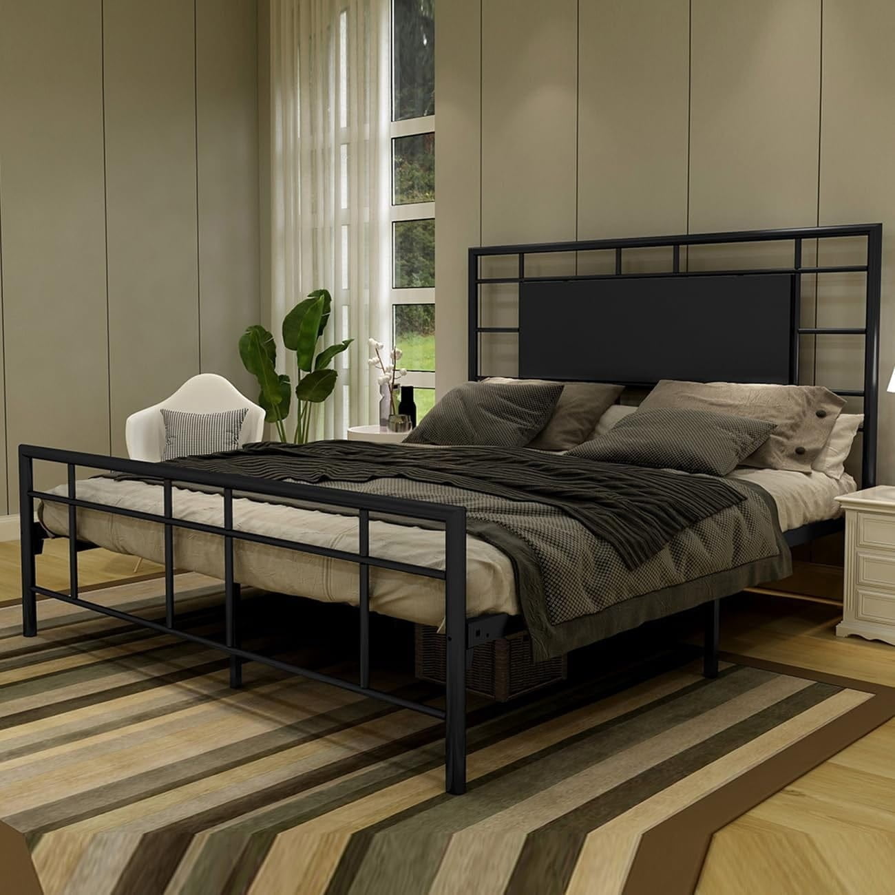 Alazyhome Modern Design Black Metal Platform Bed Frame with Headboard ...