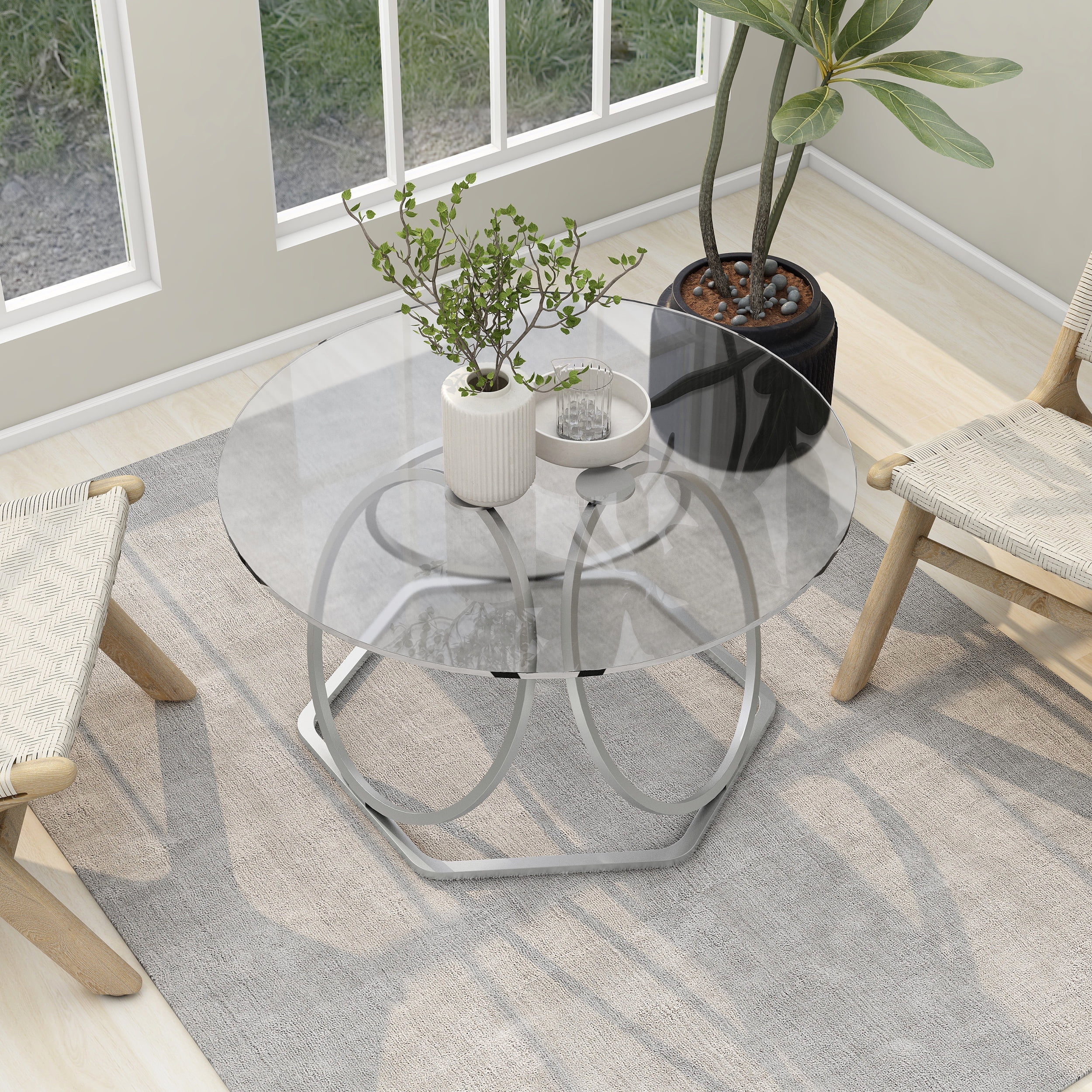 Alazyhome Unique Metal Round Coffee Table with Ring-Shaped Frames ...