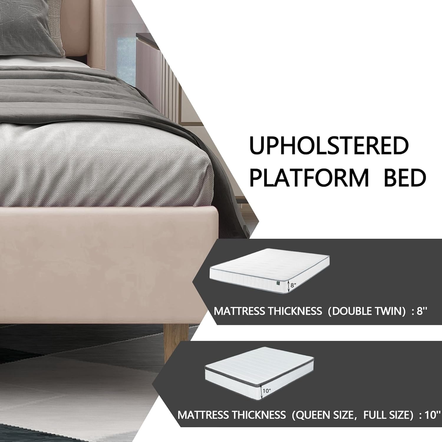 Alazyhome Upholstered Platform Bed Frame No Beige Full - Walmart.com
