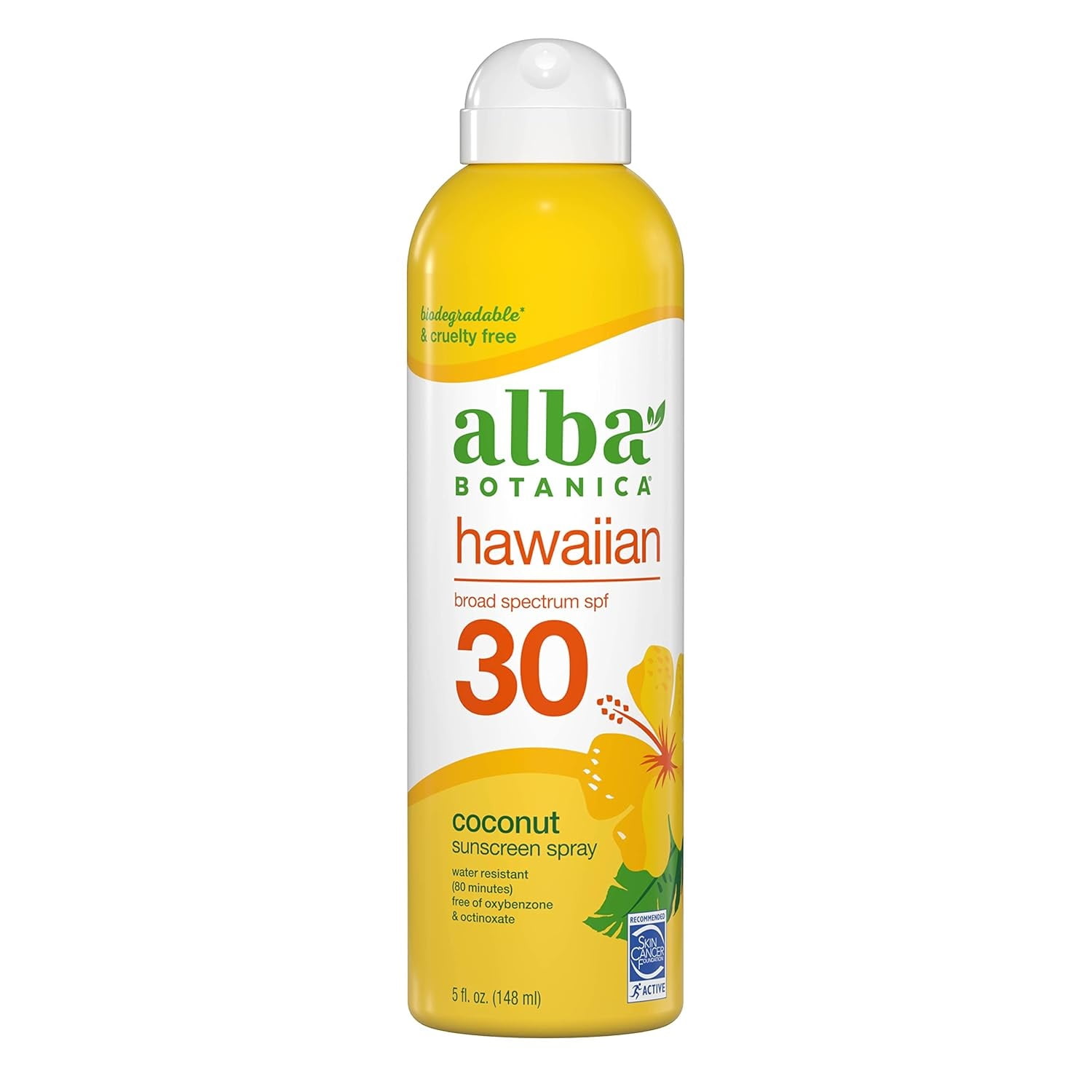 Alba Botanica Hawaiian Coconut Sunscreen Spray SPF 30, 5 oz, Water-Resistant Broad Spectrum ...