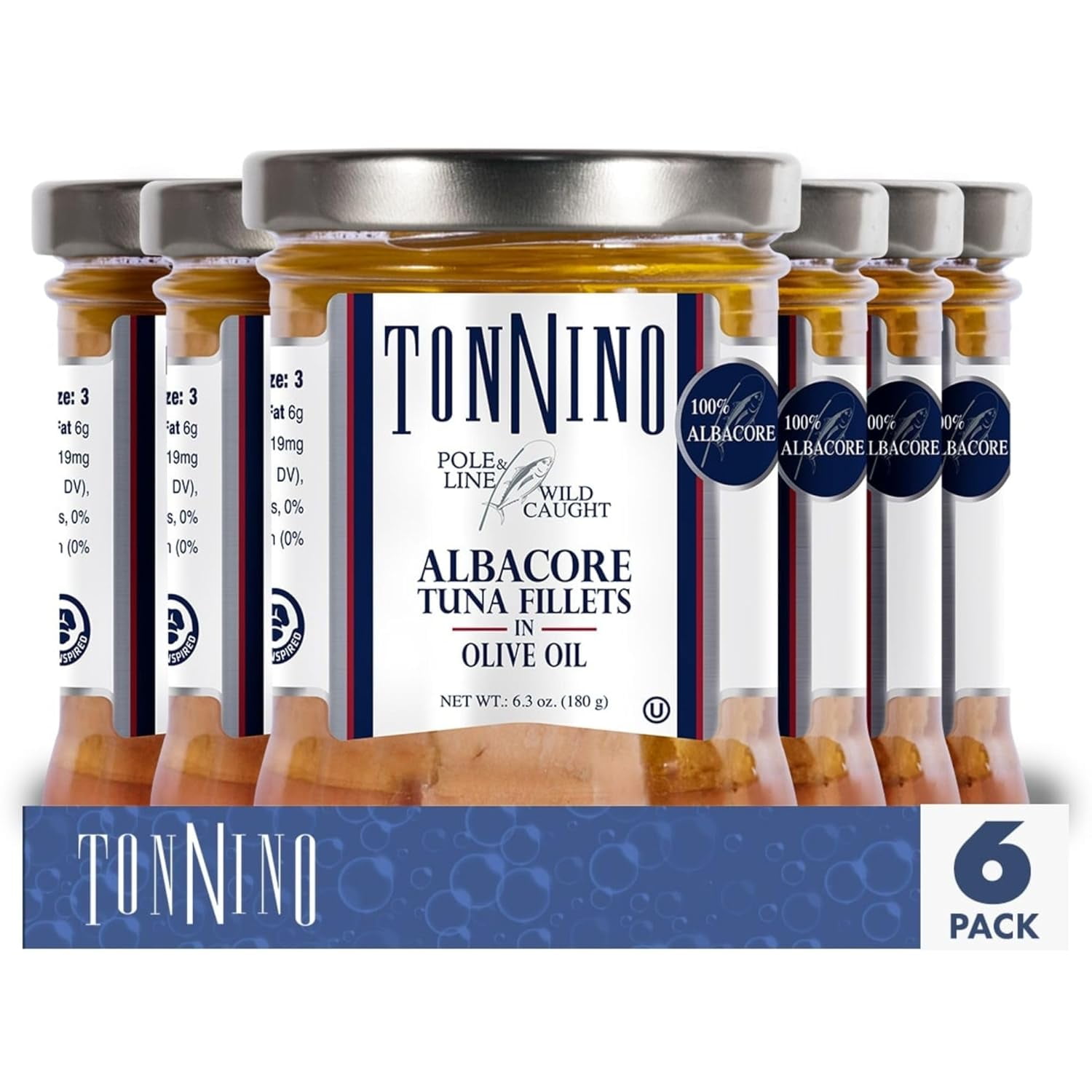 Albacore Tuna in Olive Oil 6.3oz Premium 6-Pack: Omega-3 Rich, High ...