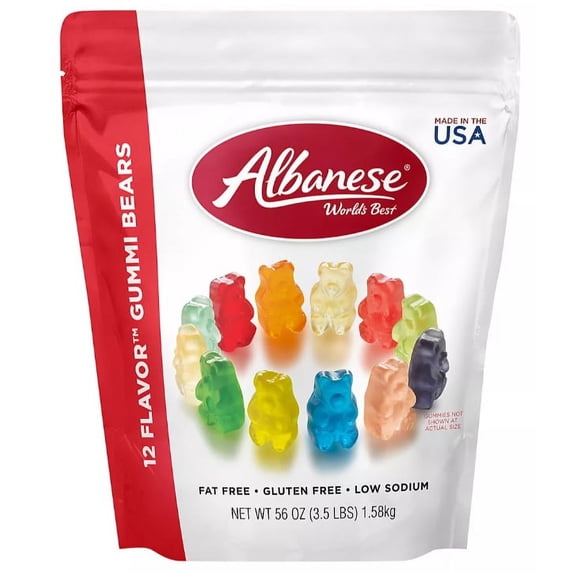 Albanese 12 Flavor Gummi Bears, 56 oz Bag - Low Sodium, Allergy ...