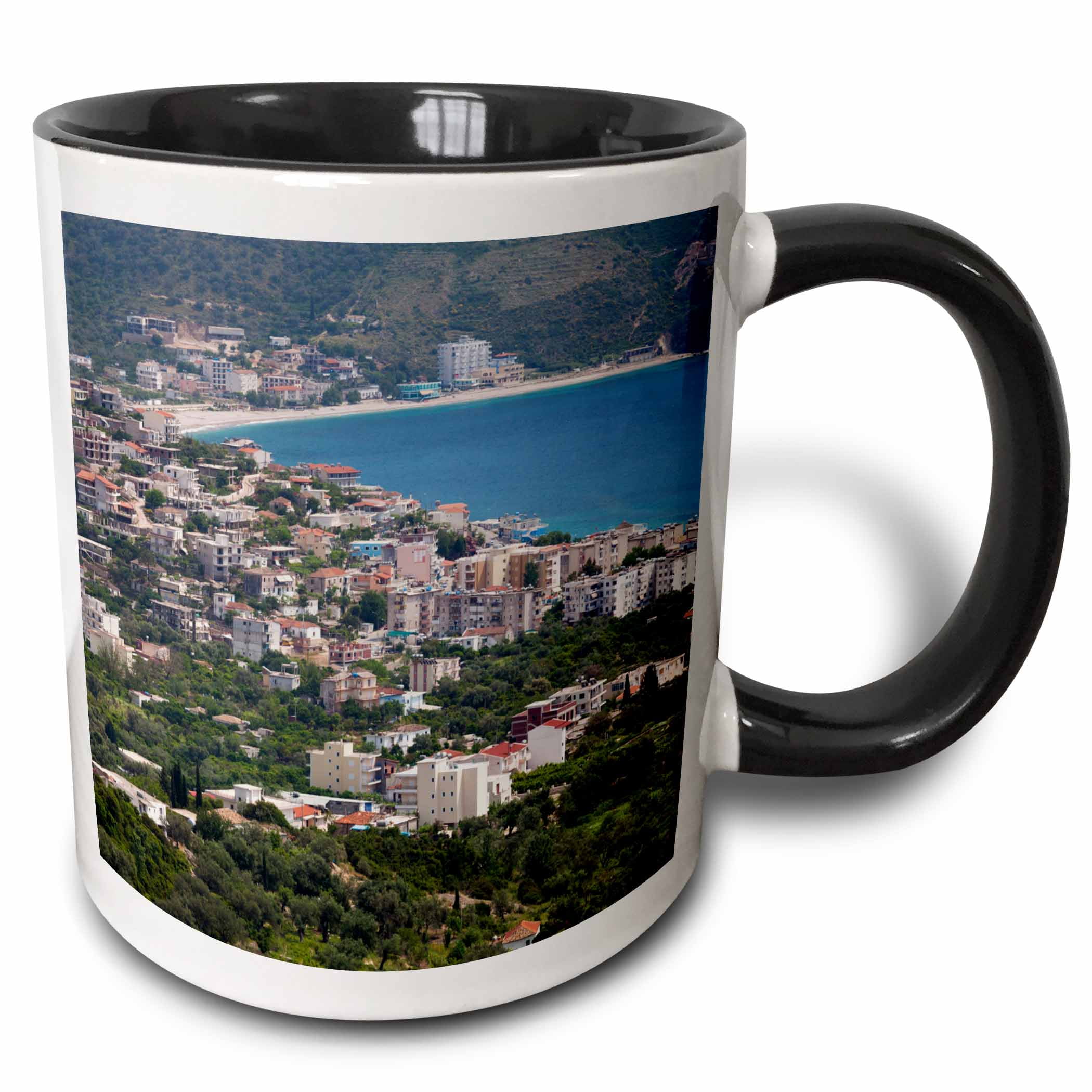 Albania, Albanian Riviera, Himara, elevated city view 15oz Two-Tone ...