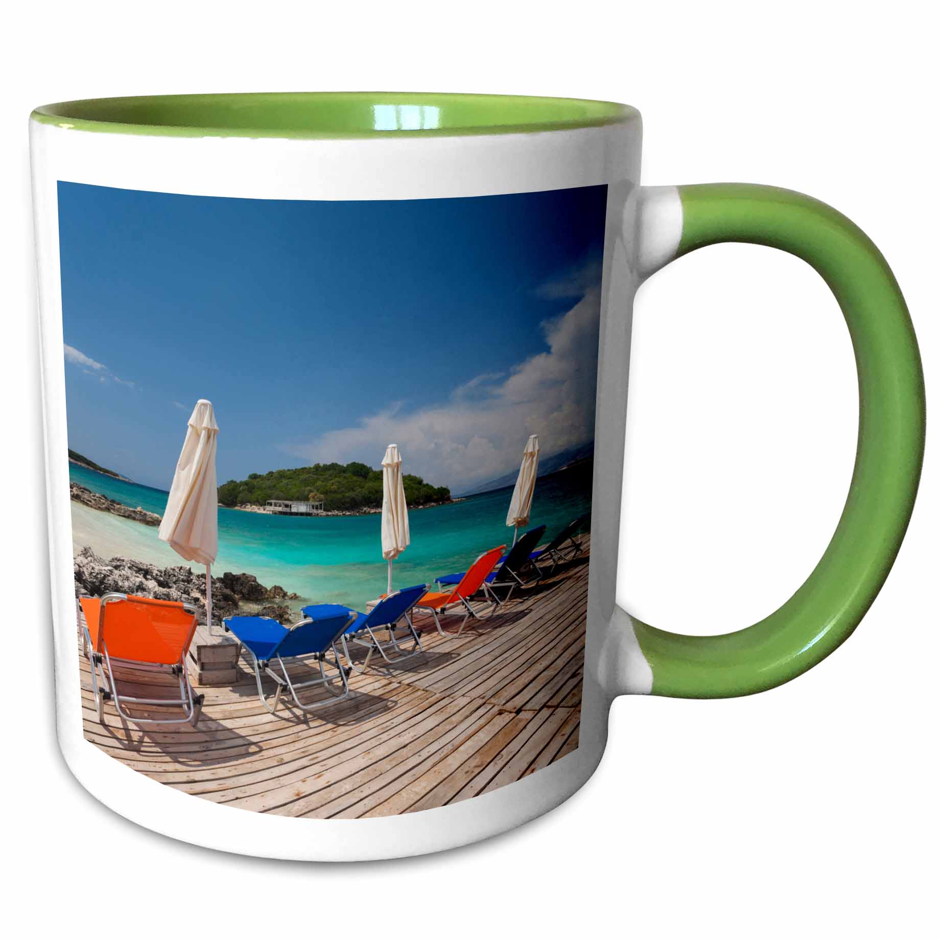 Albania, Albanian Riviera, Ksamil, town beachfront 15oz Two-Tone Green ...