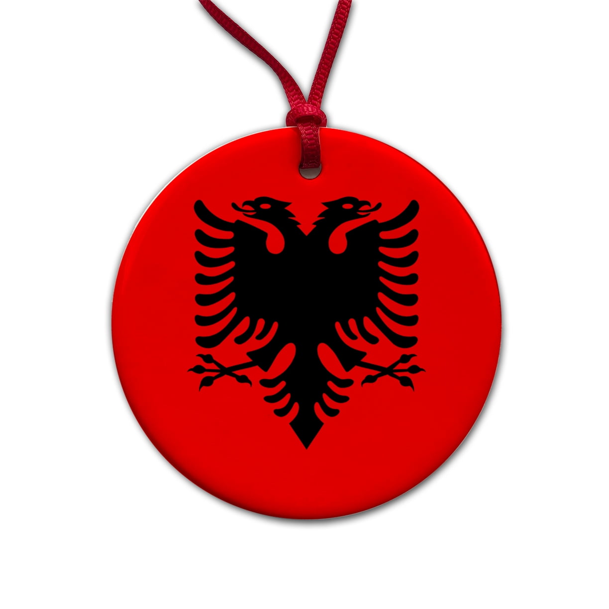 Albania Country Flag Christmas Tree Holiday Round Ceramic Ornament ...