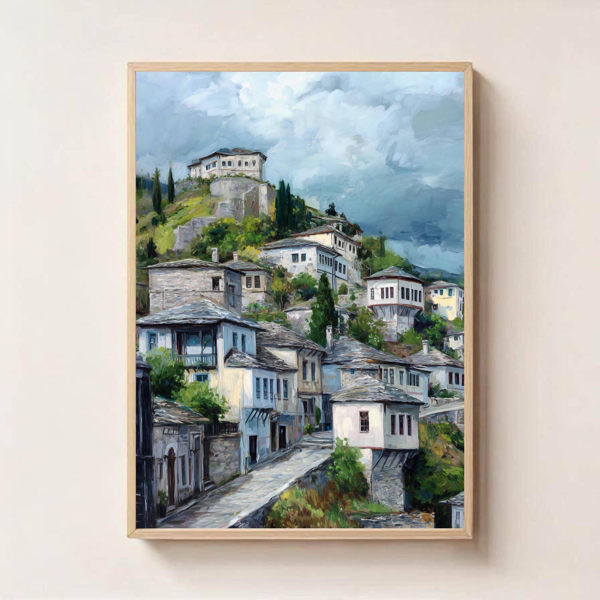 Albania Wall Art – Historic Hill Town Print, Gjirokastër-Inspired Stone ...