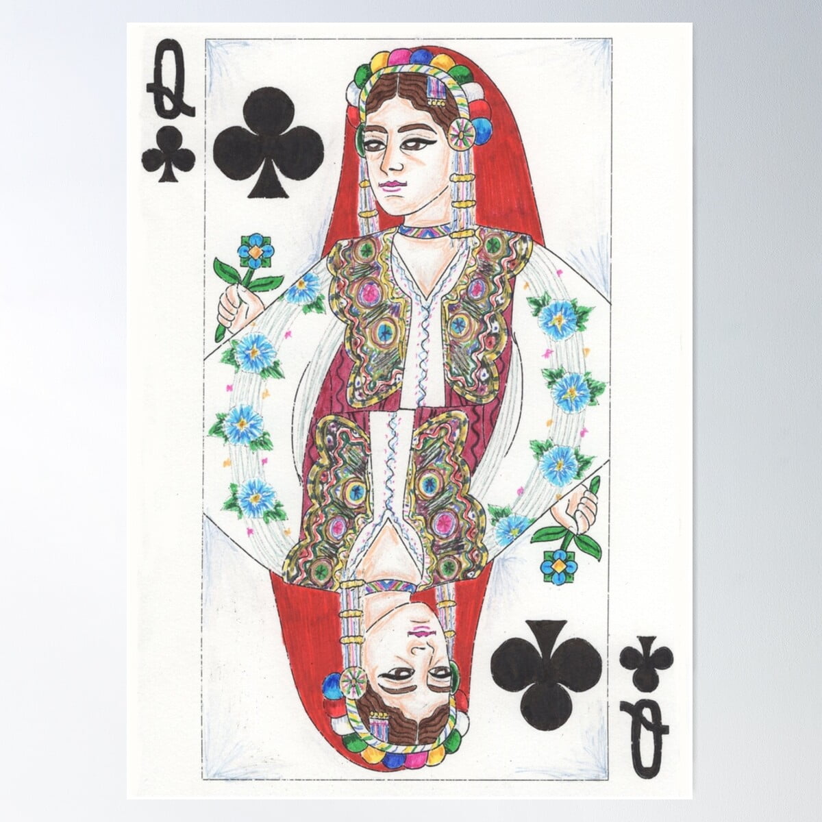 Albanian Queen Of Clubs (Medvegja) Poster Wall Art, Modern Wall Decor ...