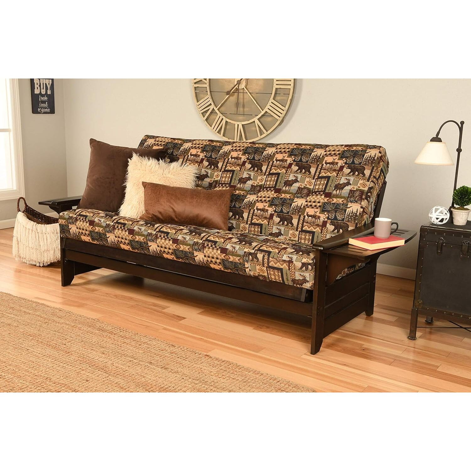 Albany Futon with storage in Rustic Walnut Finish, Multiple Colors ...