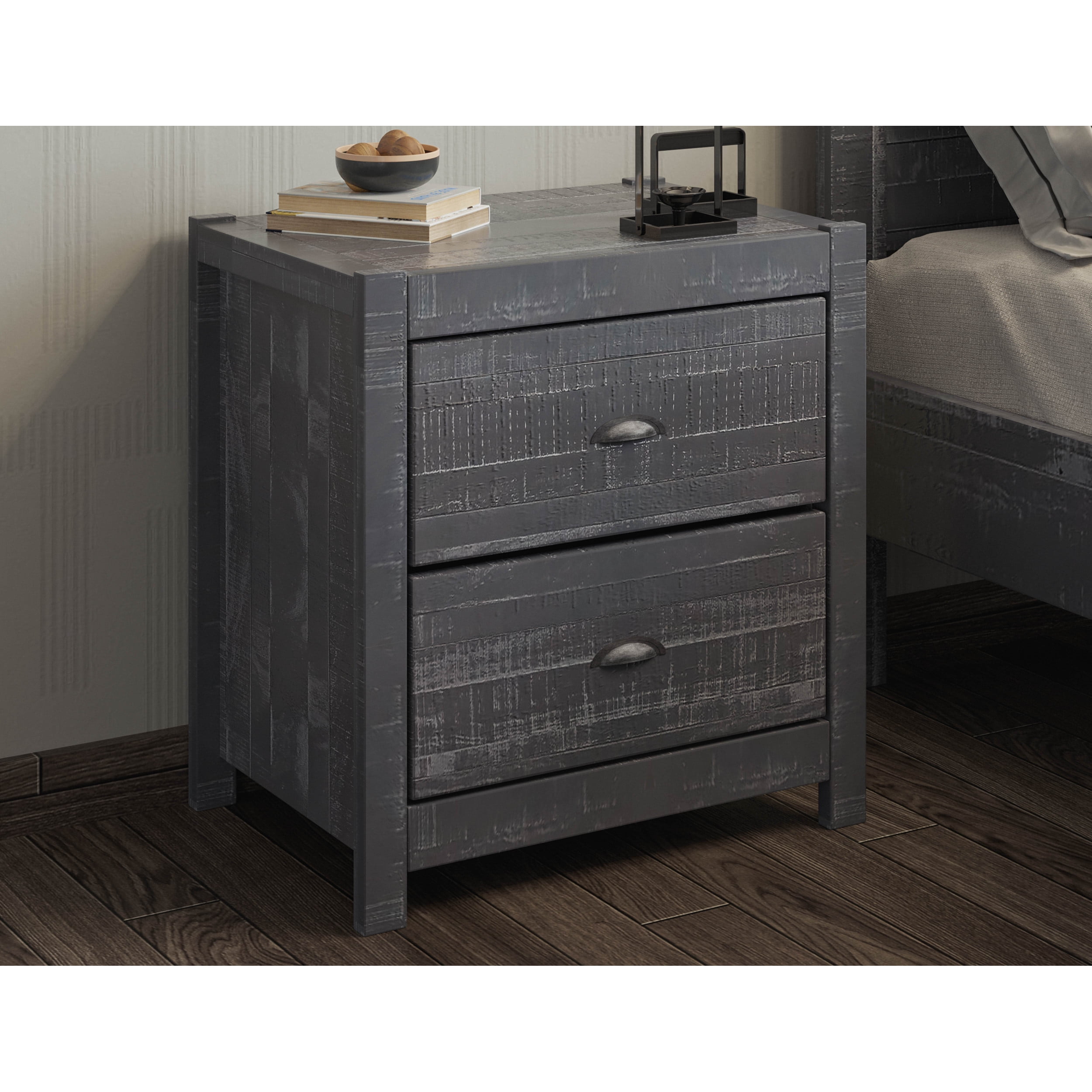 Albany Rustic Solid Wood Nightstand with Drawers, Bedside End Table for ...
