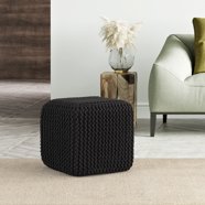 Simpli Home Sweeney Boho Square Pouf in Brown Handloom Woven Pattern - Walmart.com