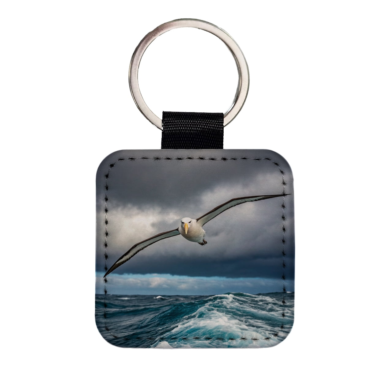 Albatross Bird Flying Over Ocean Photo Faux Leather Square Keychain ...