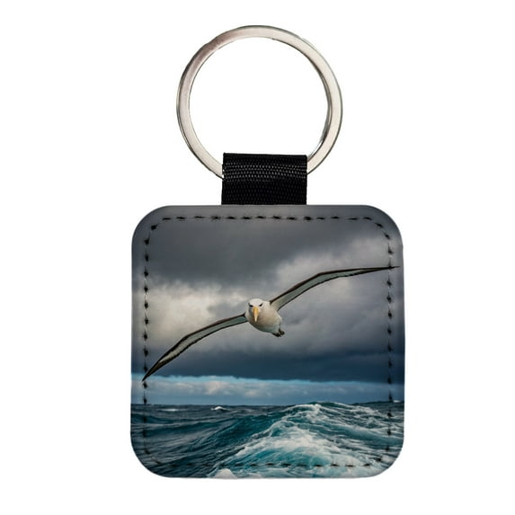 Albatross Bird Flying Over Ocean Photo Faux Leather Square Keychain ...