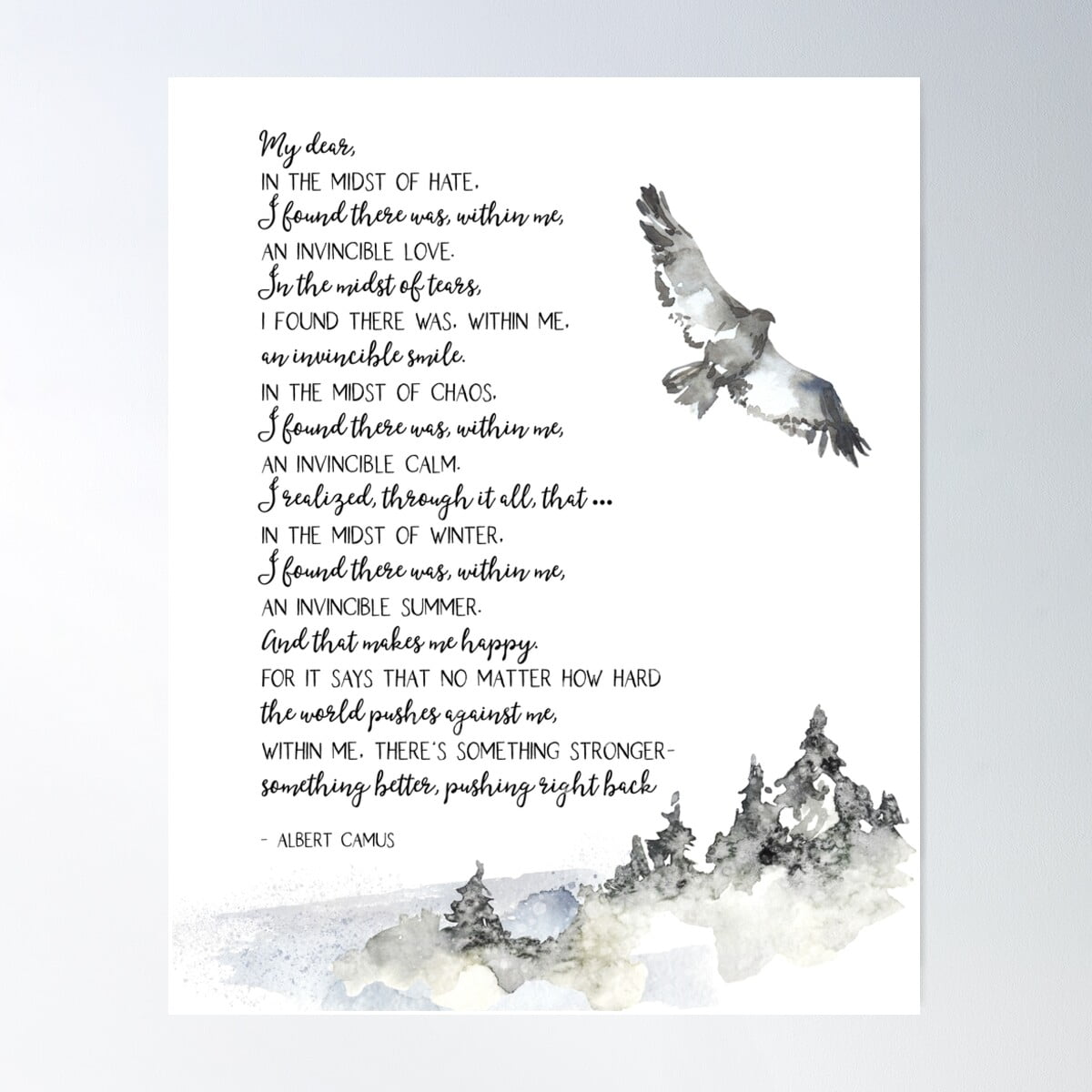 Albert Camus Poem - Invincible Summer Poster Wall Art, Modern Wall ...