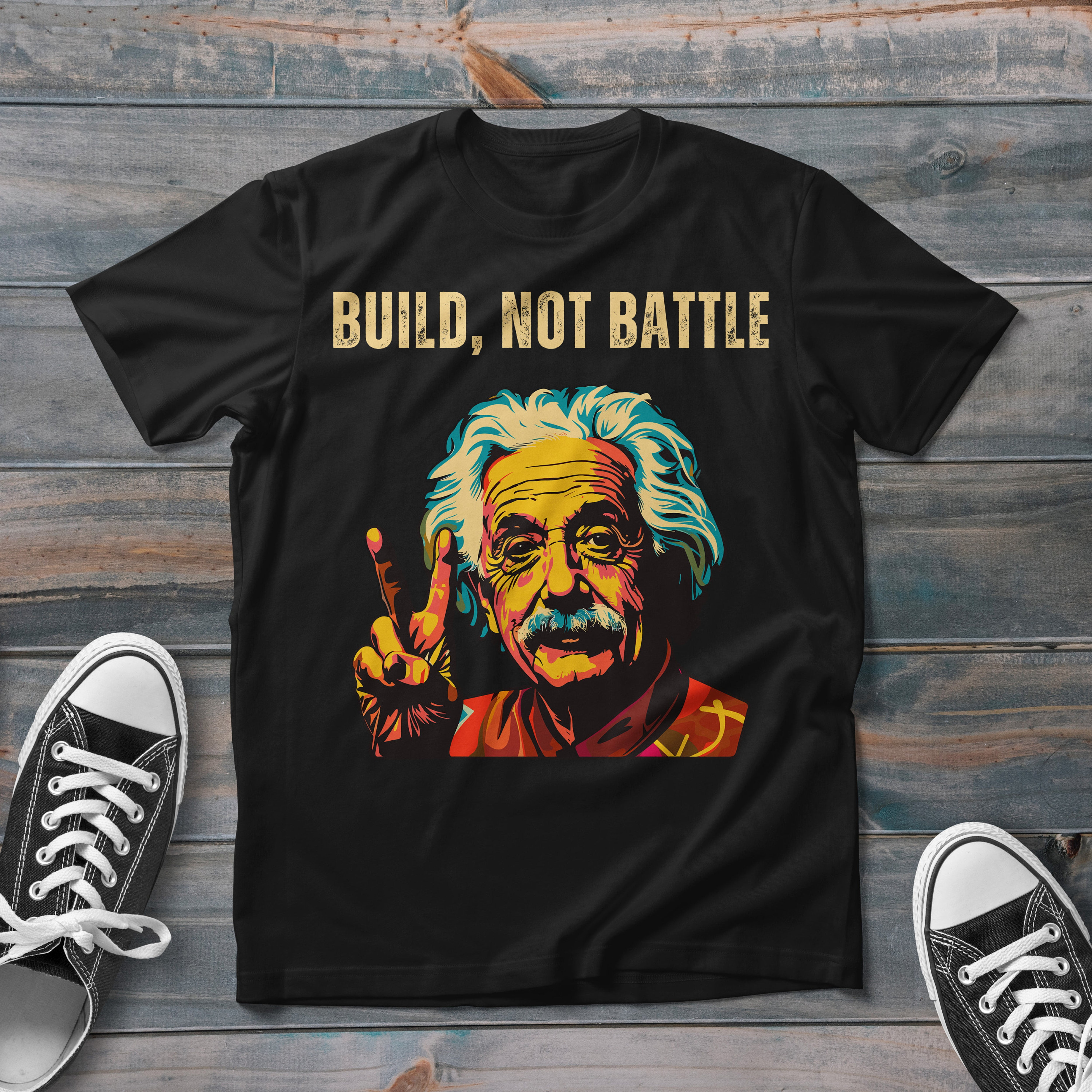 Albert Einstein T-Shirt, Einstein & Peace Sign Not Battle Retro Shirt ...
