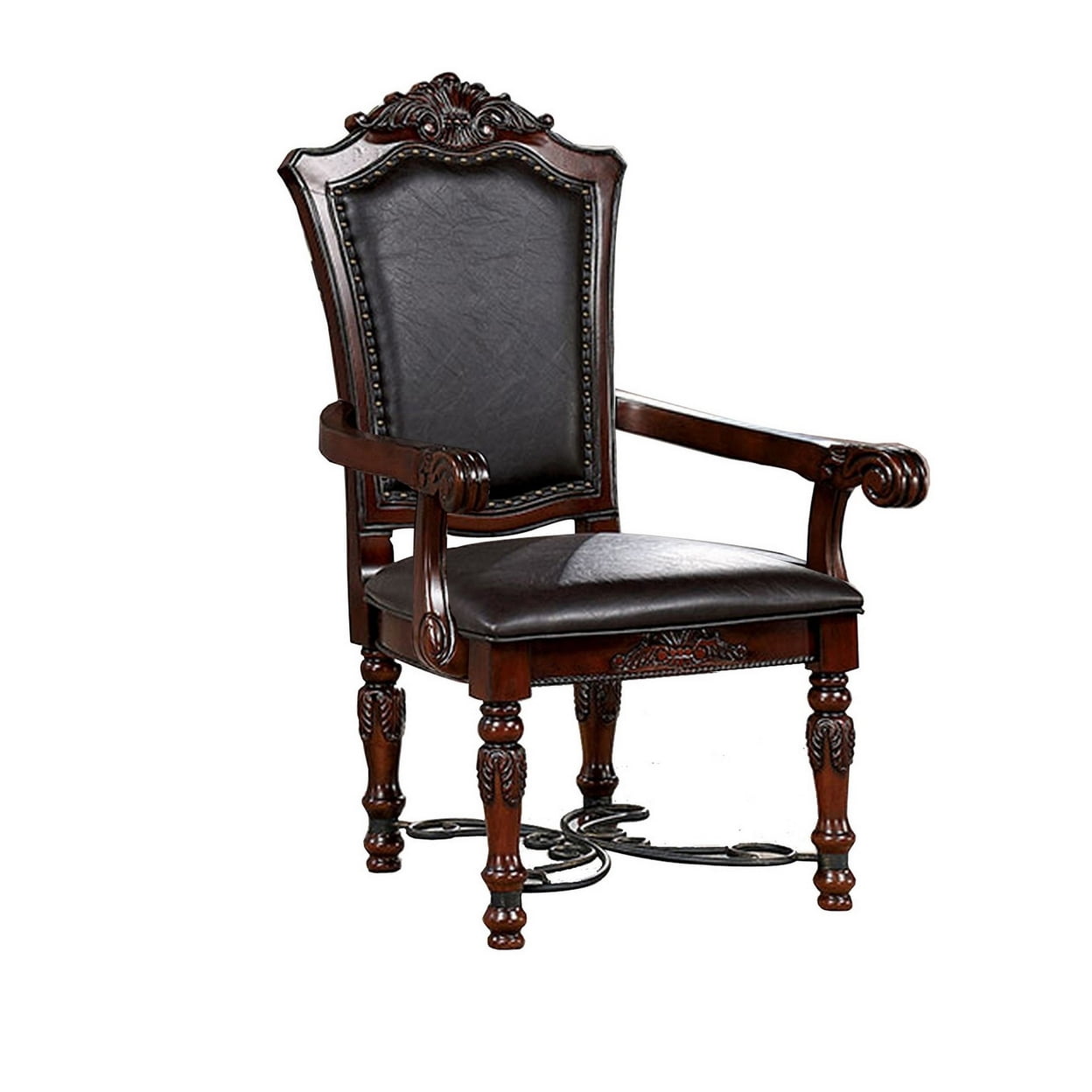 Saltoro Sherpi Albi 28 Inch Carved Dining Armchair Set of 2, Black Faux ...