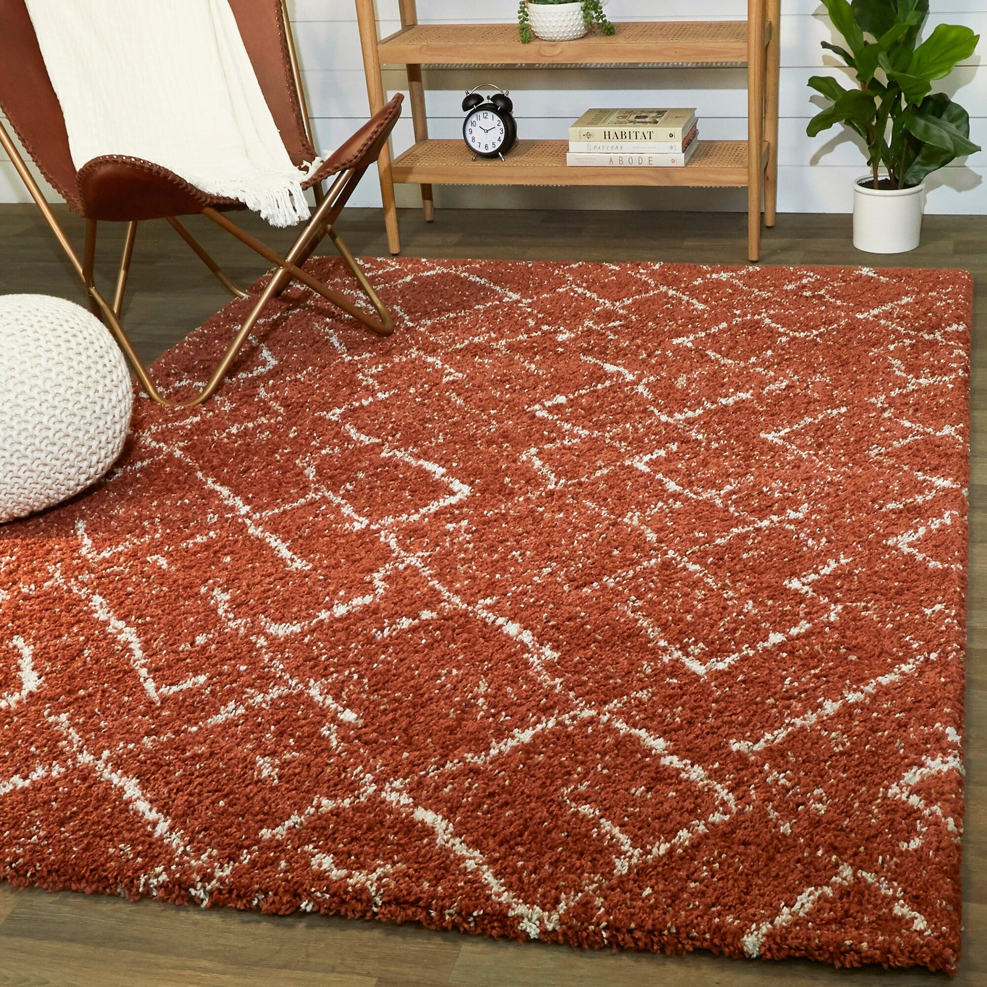 Albini Abstract Shag Area Rug Burnt Orange 5'3" x 7' 5' x 8' Ivory ...