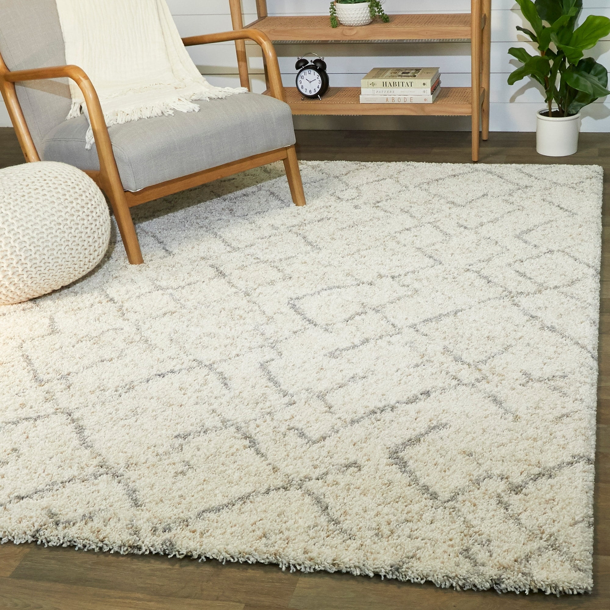 Albini Abstract Shag Area Rug White/Grey 7'10" x 10' 8' x 10' Silver ...