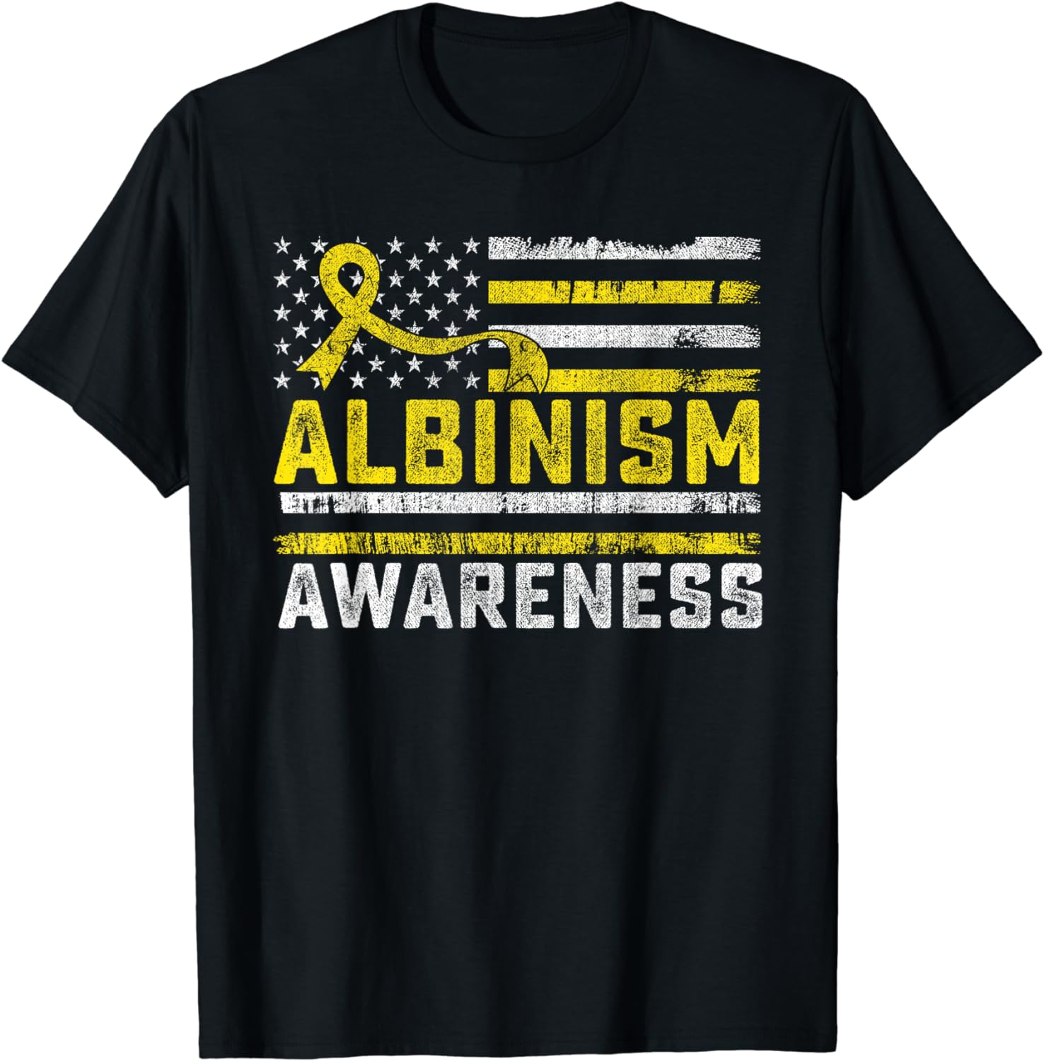 Albinism Awareness Month Apparel American Flag Yellow Ribbon T-Shirt ...