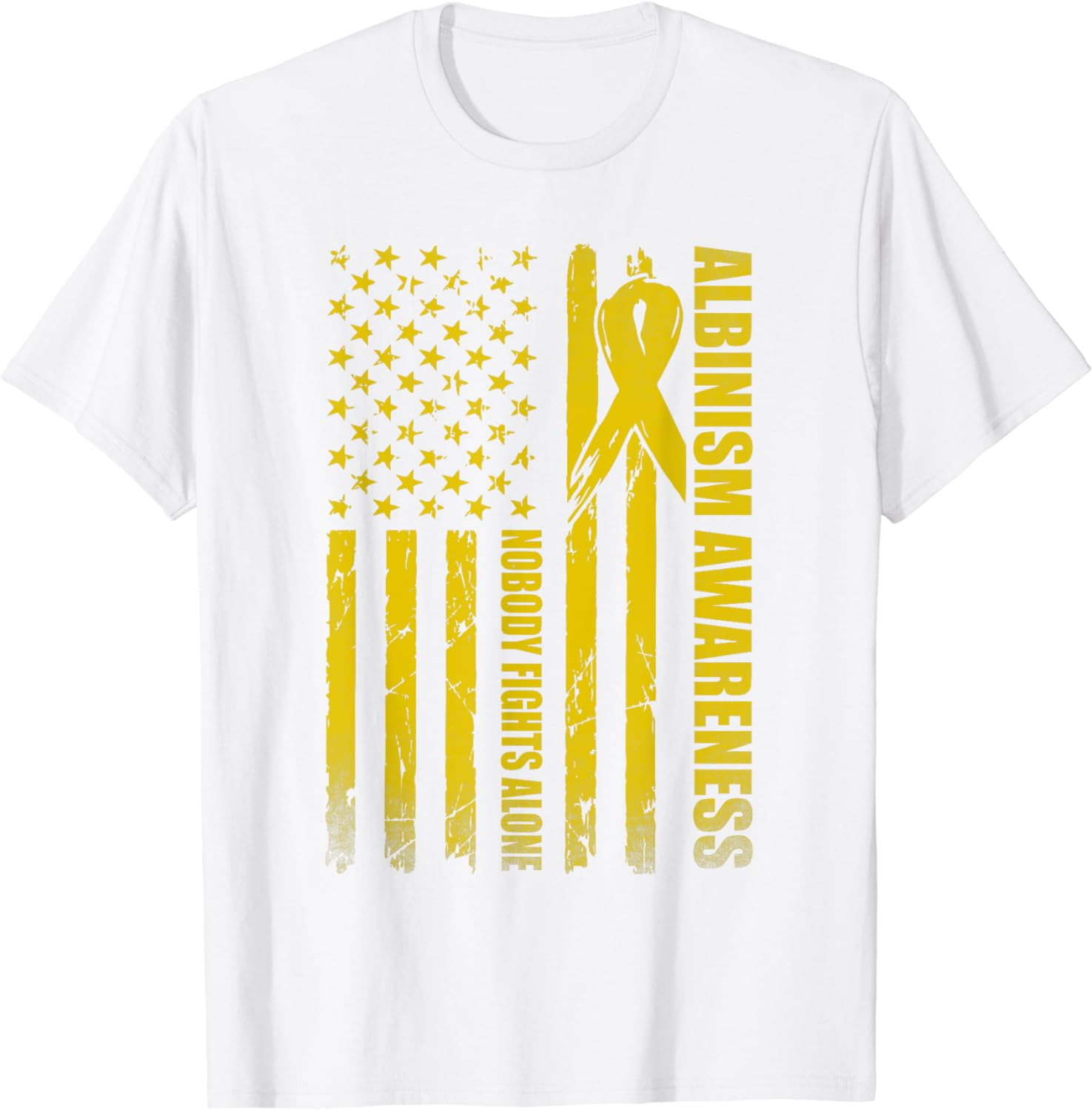 Albinism Awareness USA Flag Yellow Ribbon Support Mens Dads T-Shirt ...