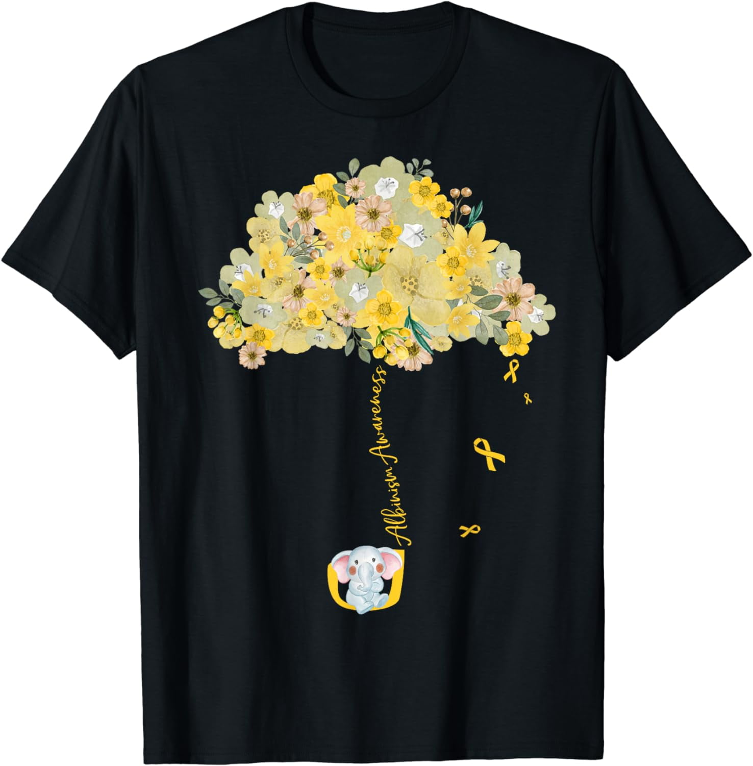 Albinism Awareness Yellow Ribbon Elephant Floral Umbrella T-Shirt ...