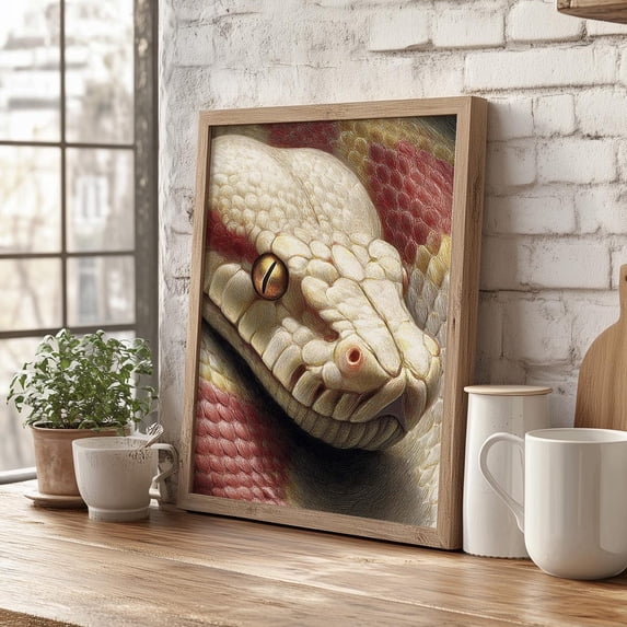 Albino Burmese Python Head Close-Up Detailed Linework Snake Portrait ...