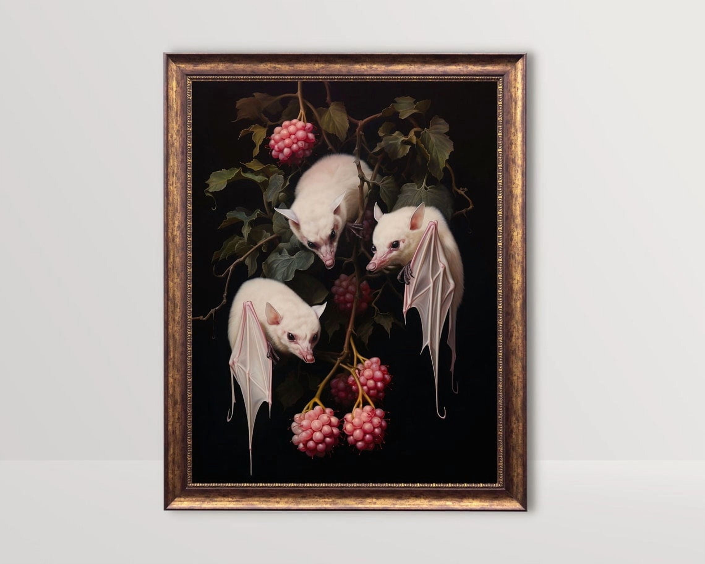 Albino Fruit Bats, Dark Cottagecore Goth Print, Botanical Vintage ...