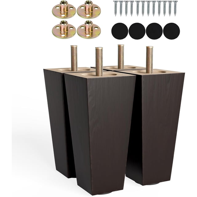 ALBO 6 Inch Furniture Legs, 6 Inch Height, Wood Furniture Legs, Brown ...