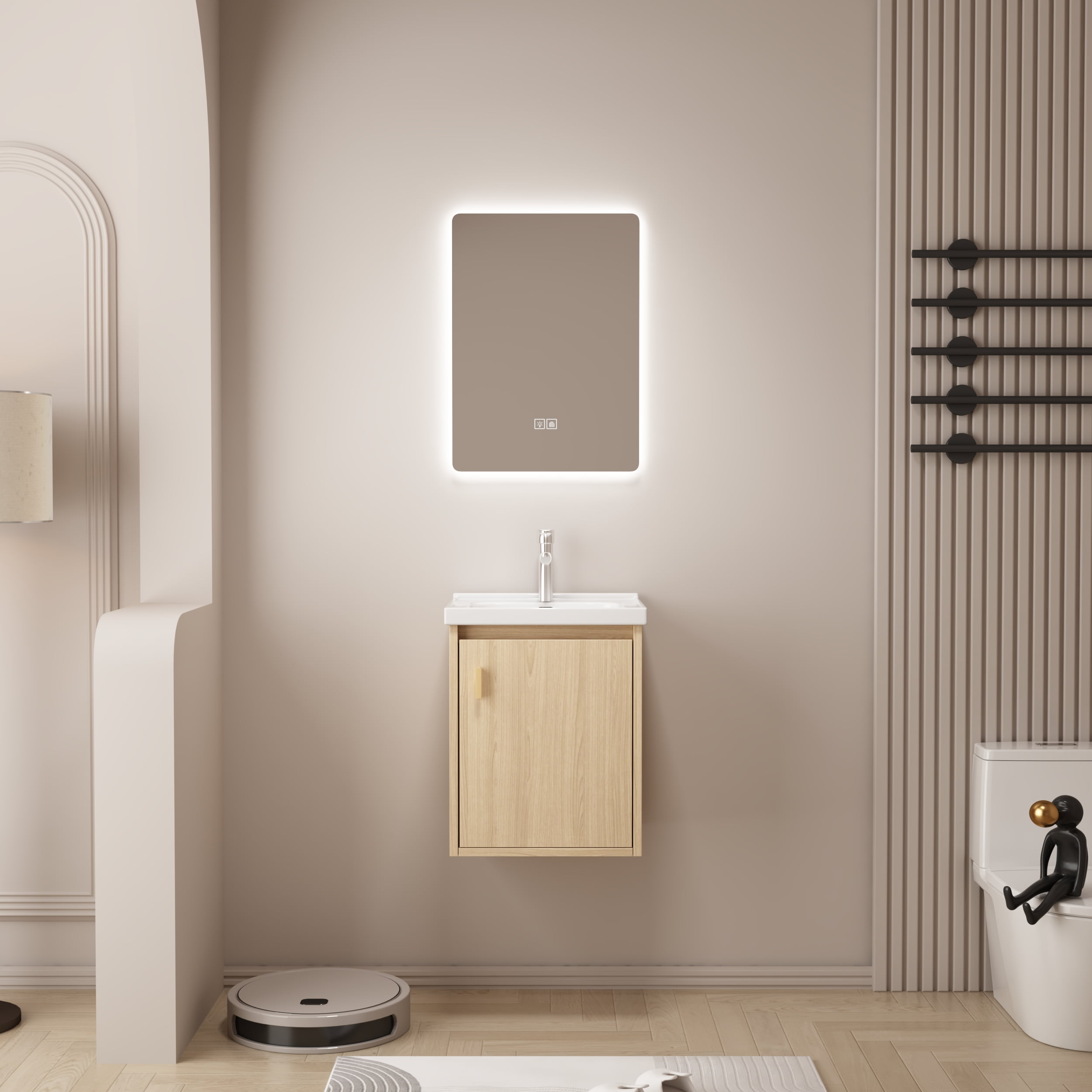 Albriya 16" Bathroom Vanity Wall Mounted, Small Floating Vanity with ...