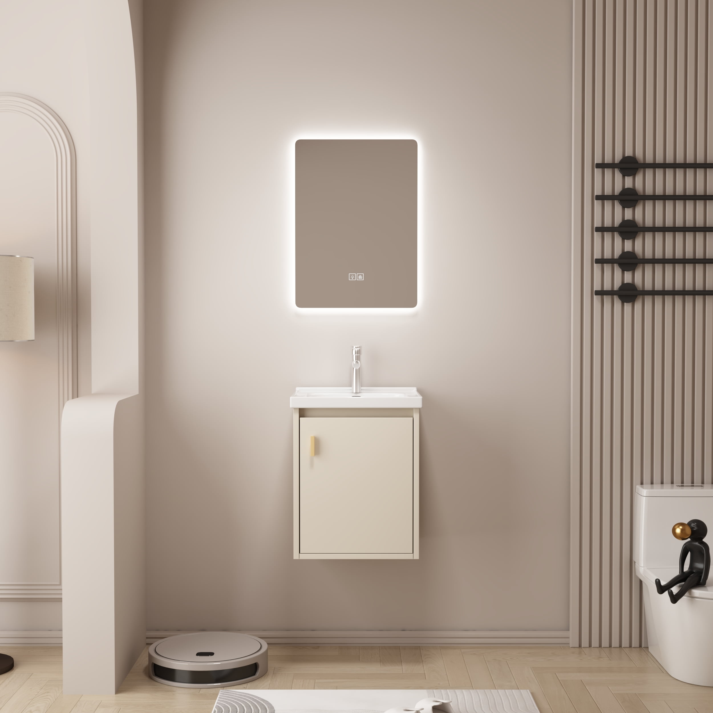 Albriya 16" Bathroom Vanity Wall Mounted, Small Floating Vanity with ...