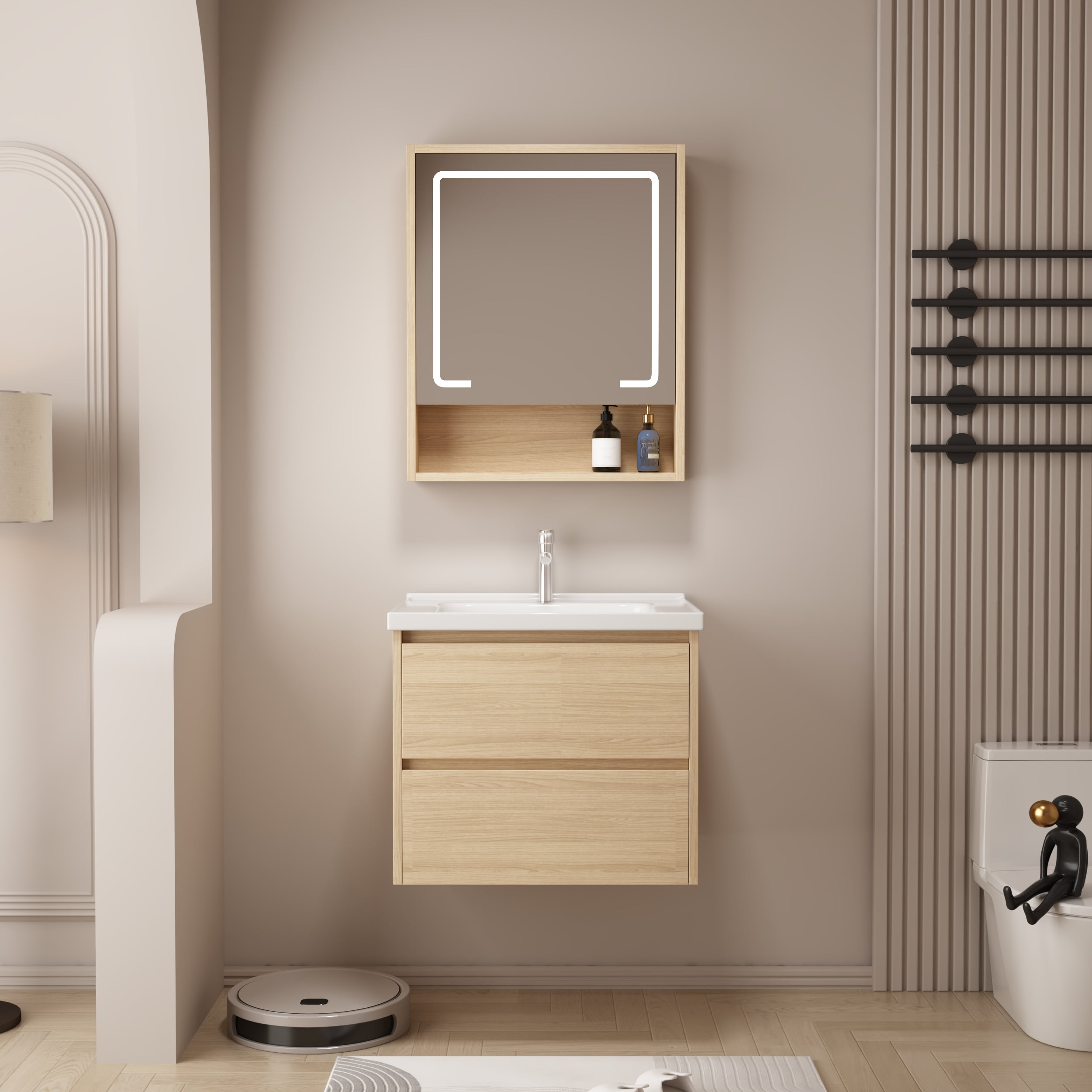 Albriya 24" Wall Mounted Bathroom Vanity with Ceramic Sink Combo ...