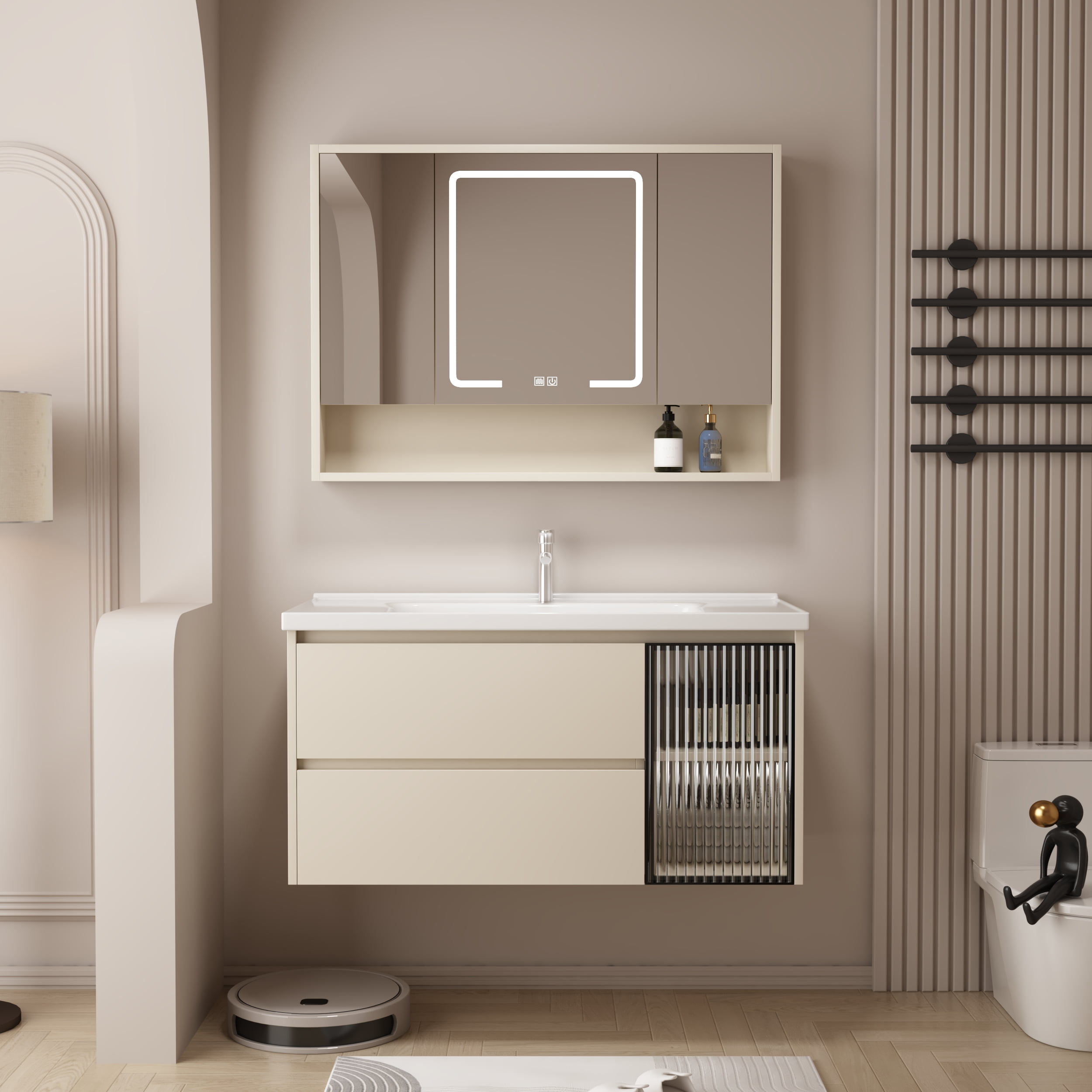 Albriya 40" Bathroom Vanity Wall Mounted, Bathroom Vanity with Ceramic ...