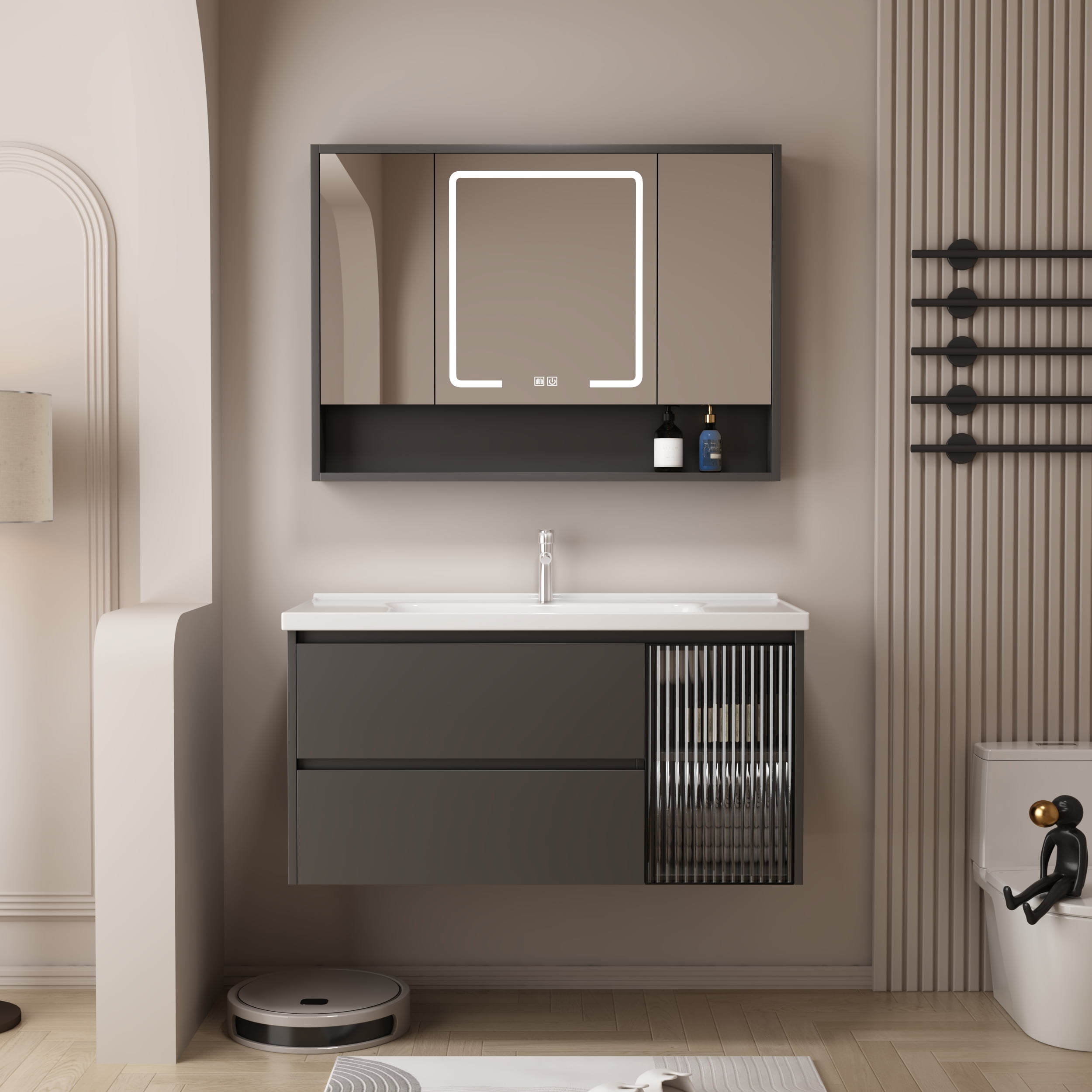 Albriya 40" Bathroom Vanity Wall Mounted, Bathroom Vanity with Ceramic ...