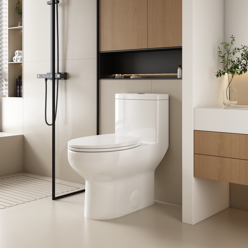 Albriya Elongated One Piece Toilet, 17.32'' Comfortable Seat Height ADA ...