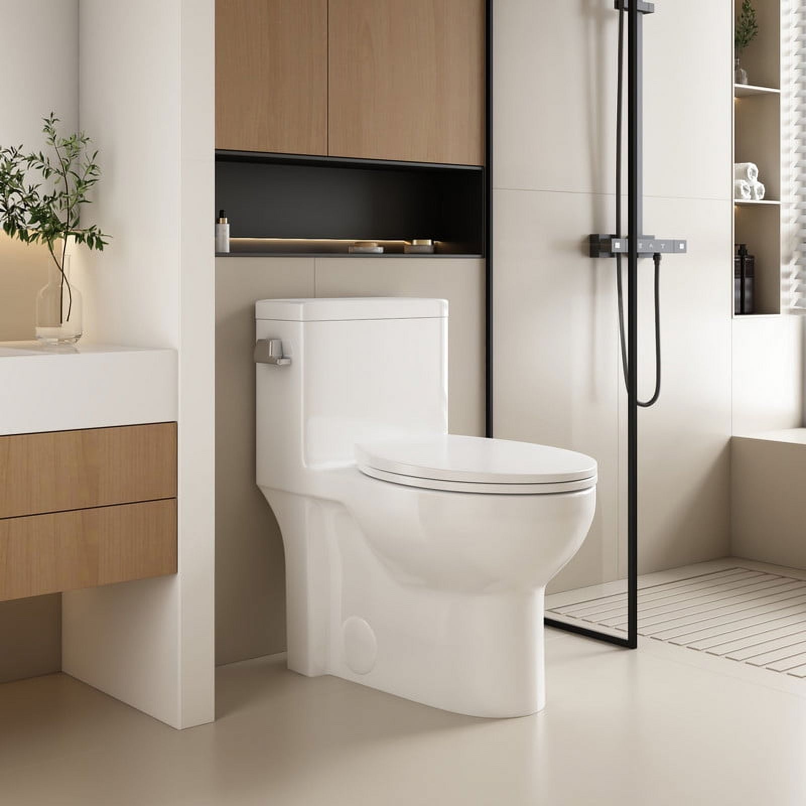 Albriya Modern One Piece Toilet with Left-Hand Trip Lever,Elongated ...