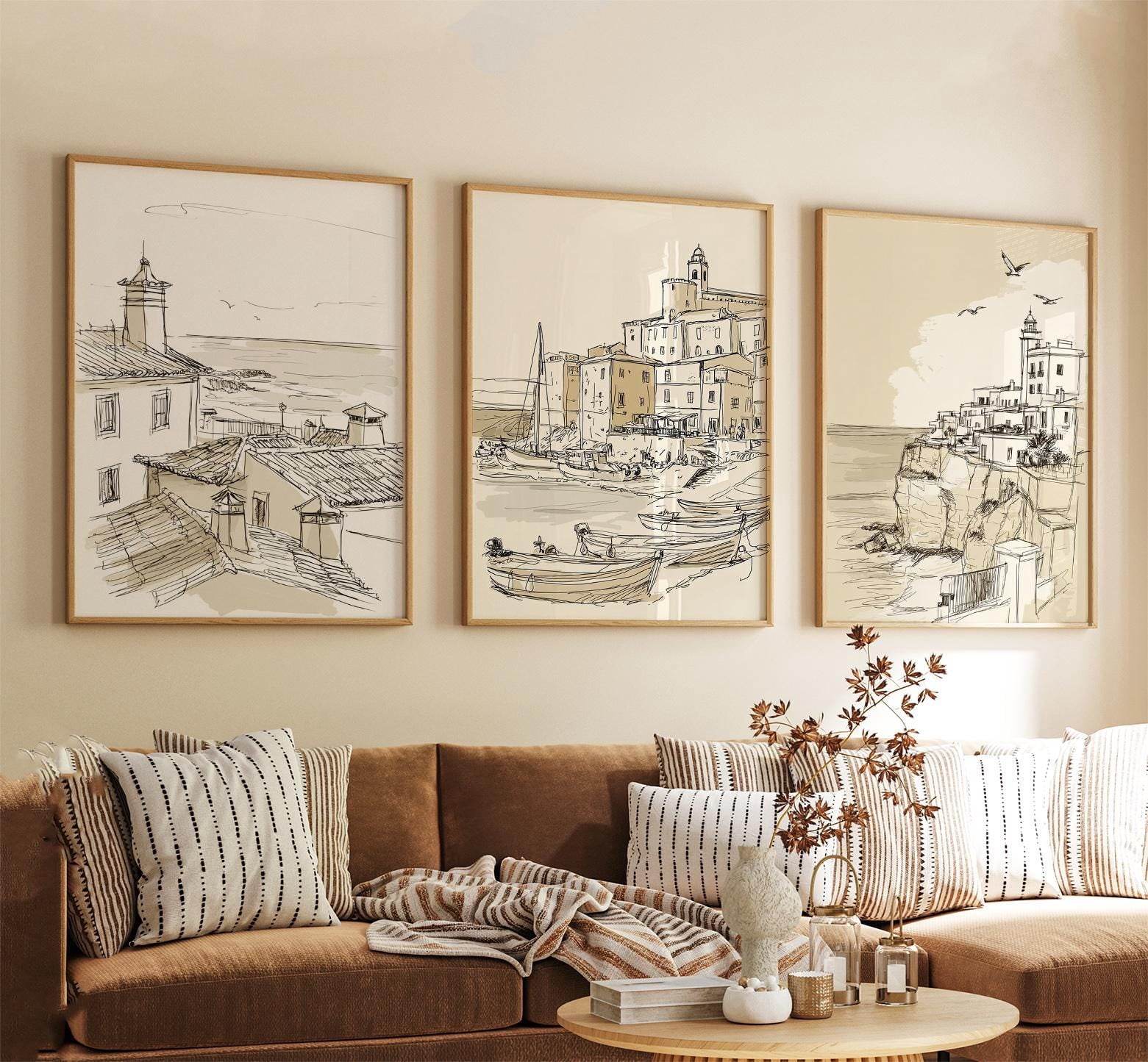 Albufeira Coastal Poster Mediterranean Wall Art Portugal Decor Set 3 ...
