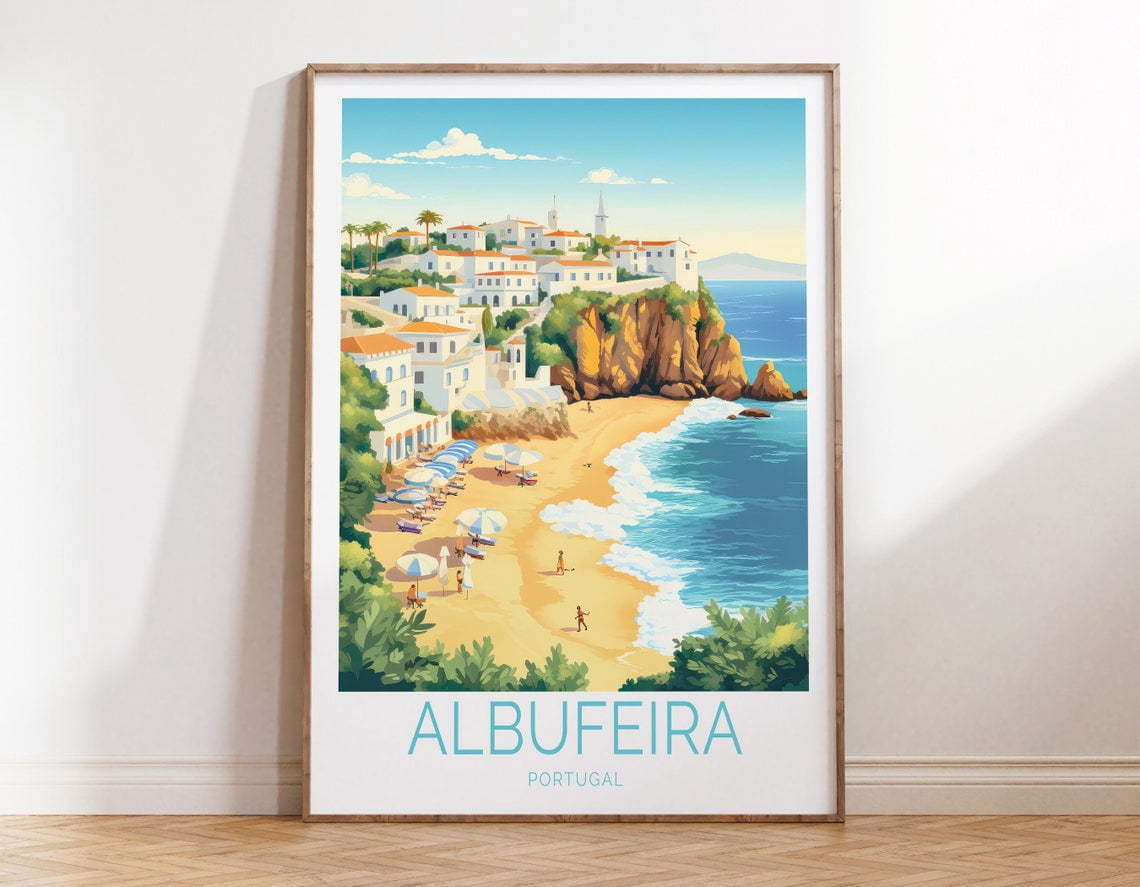 Albufeira Portugal Travel Poster Scenery Wall Art Print V2, Unframed ...