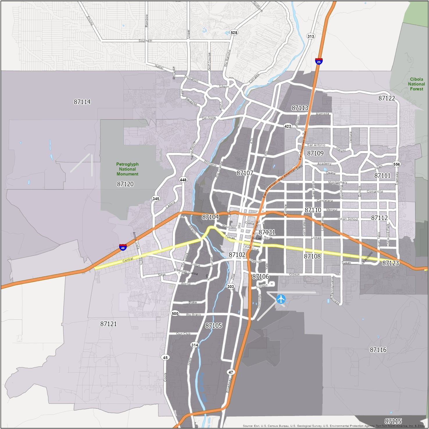 Albuquerque Zip Code Map GLOSSY POSTER PICTURE PHOTO PRINT BANNER 1 ...
