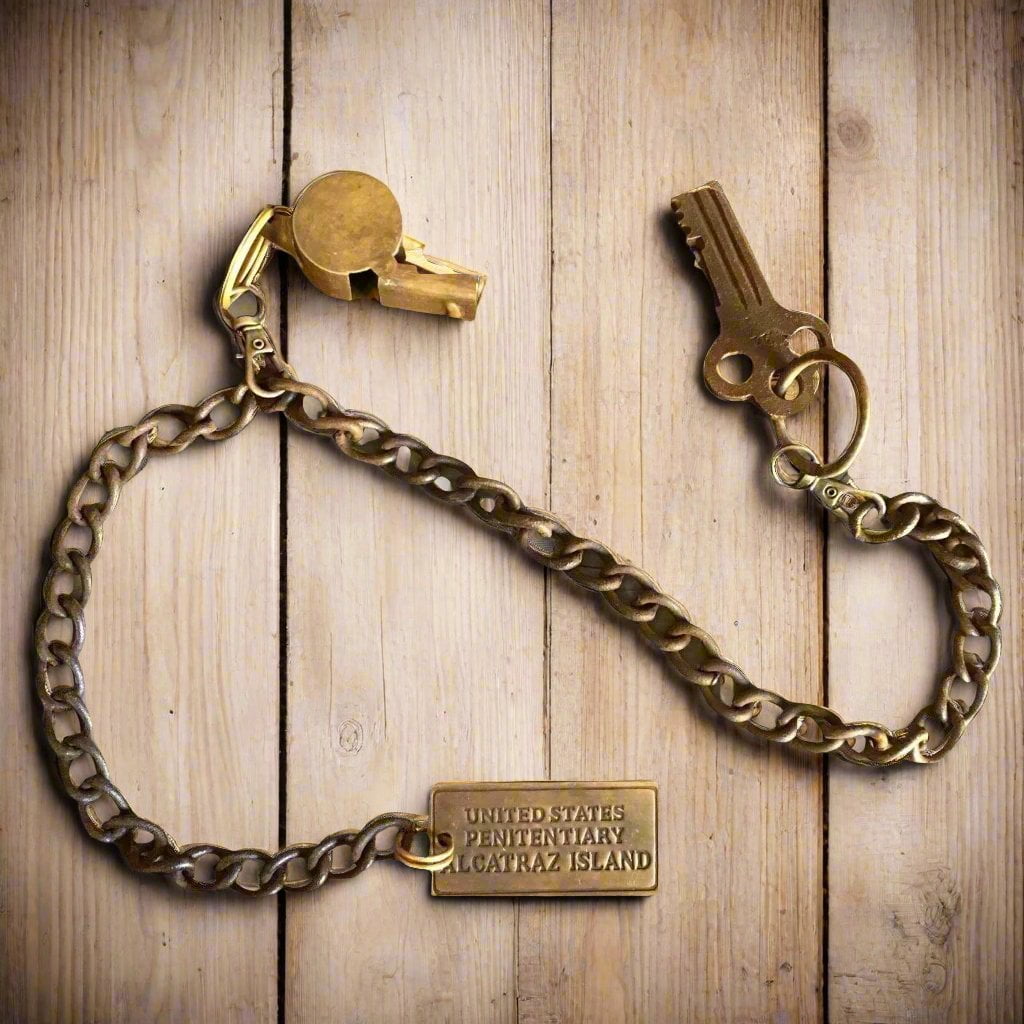 Alcatraz Prison Guard Iron Cell Key, Tag & Solid Brass Whistle (27 ...