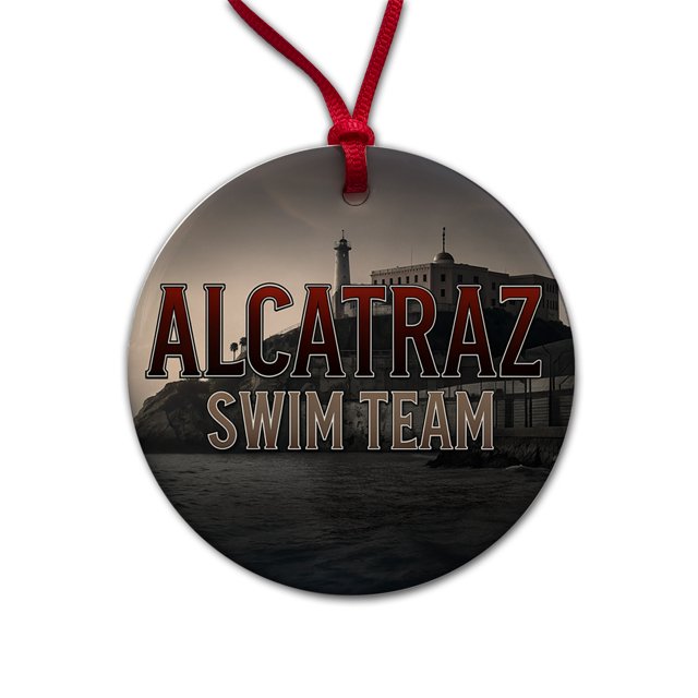 Alcatraz Prison Swim Team Funny Christmas Tree Holiday Round Ceramic ...