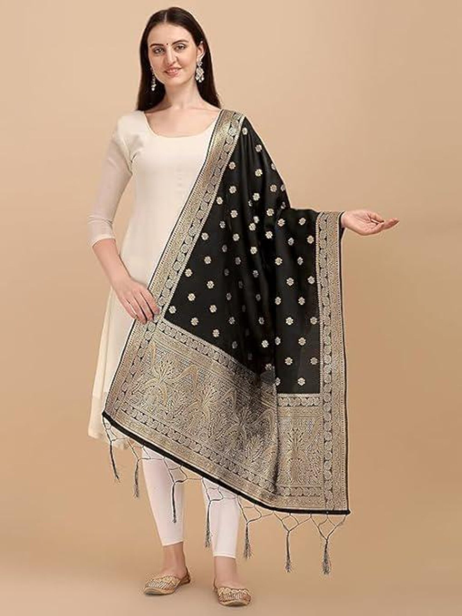 AlchemicLiving Black Women's Woven Paithani Banarasi Silk Dupatta ...