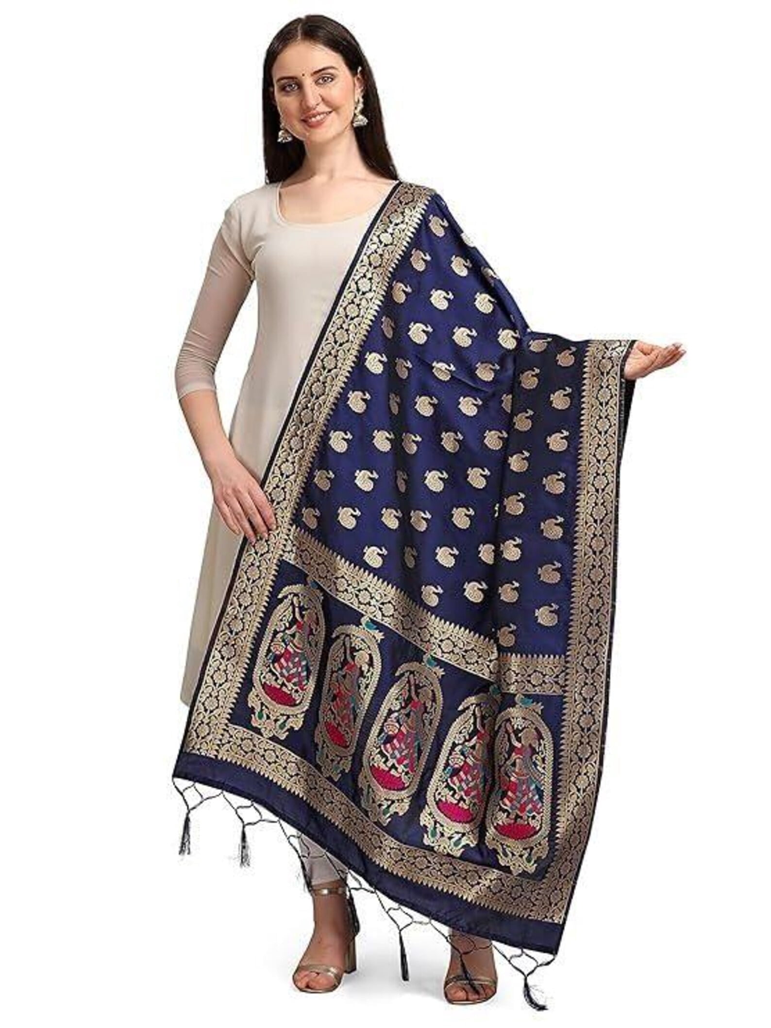 AlchemicLiving Nile Blue Woven Banarasi Silk Dupatta with Thread Work ...