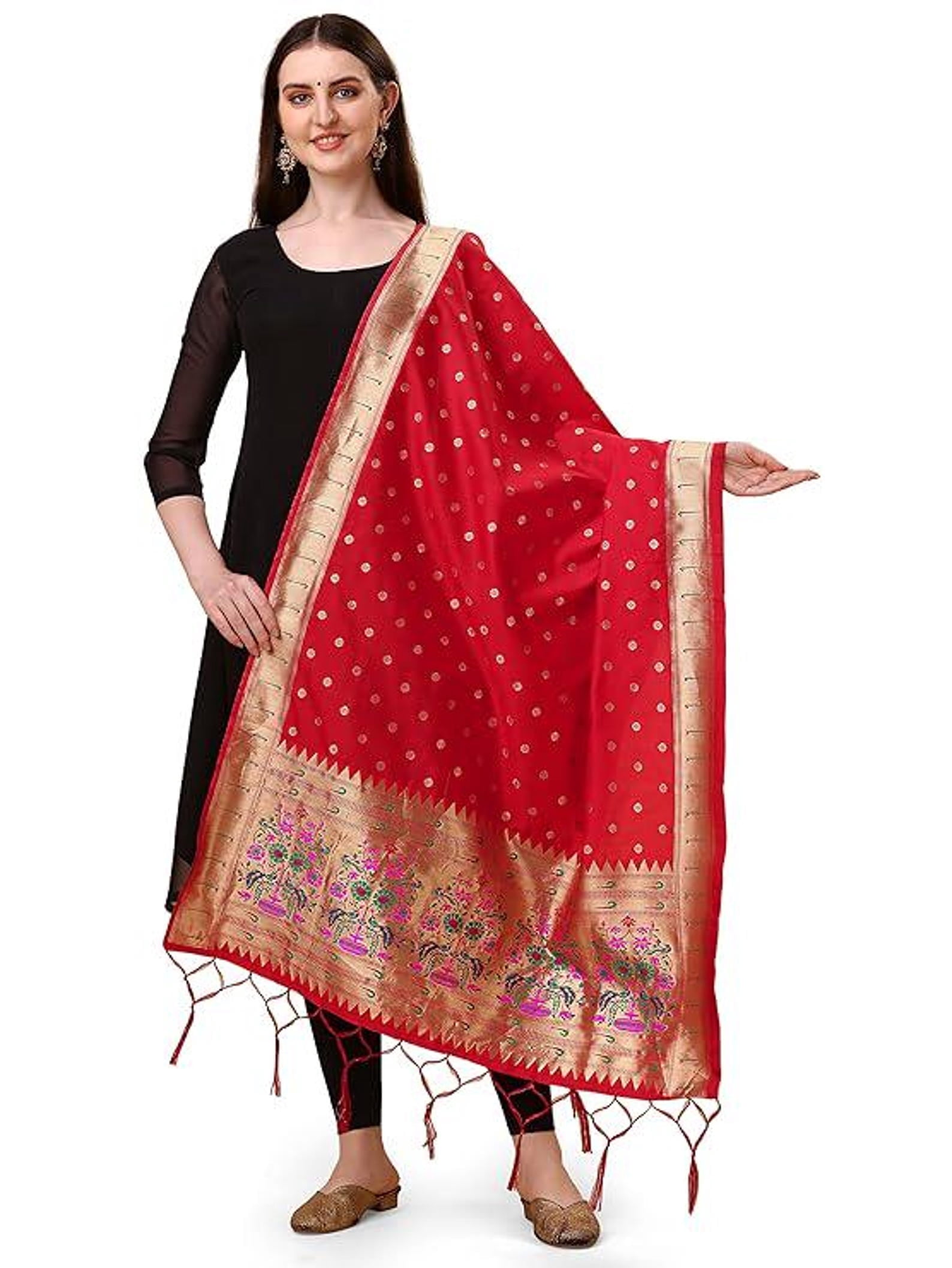 AlchemicLiving Red Women's Woven Paithani Banarasi Silk Dupatta/Chunni ...
