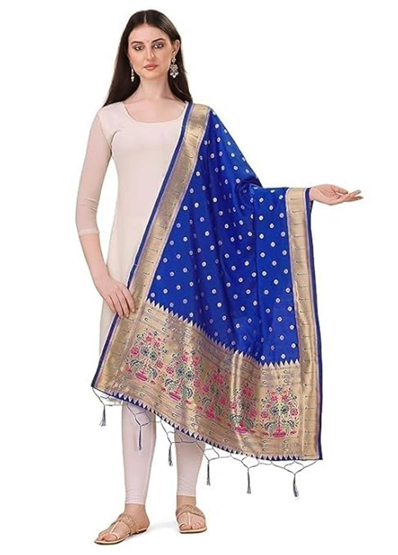 AlchemicLiving Royal Blue Women's Woven Paithani Banarasi Silk Dupatta ...