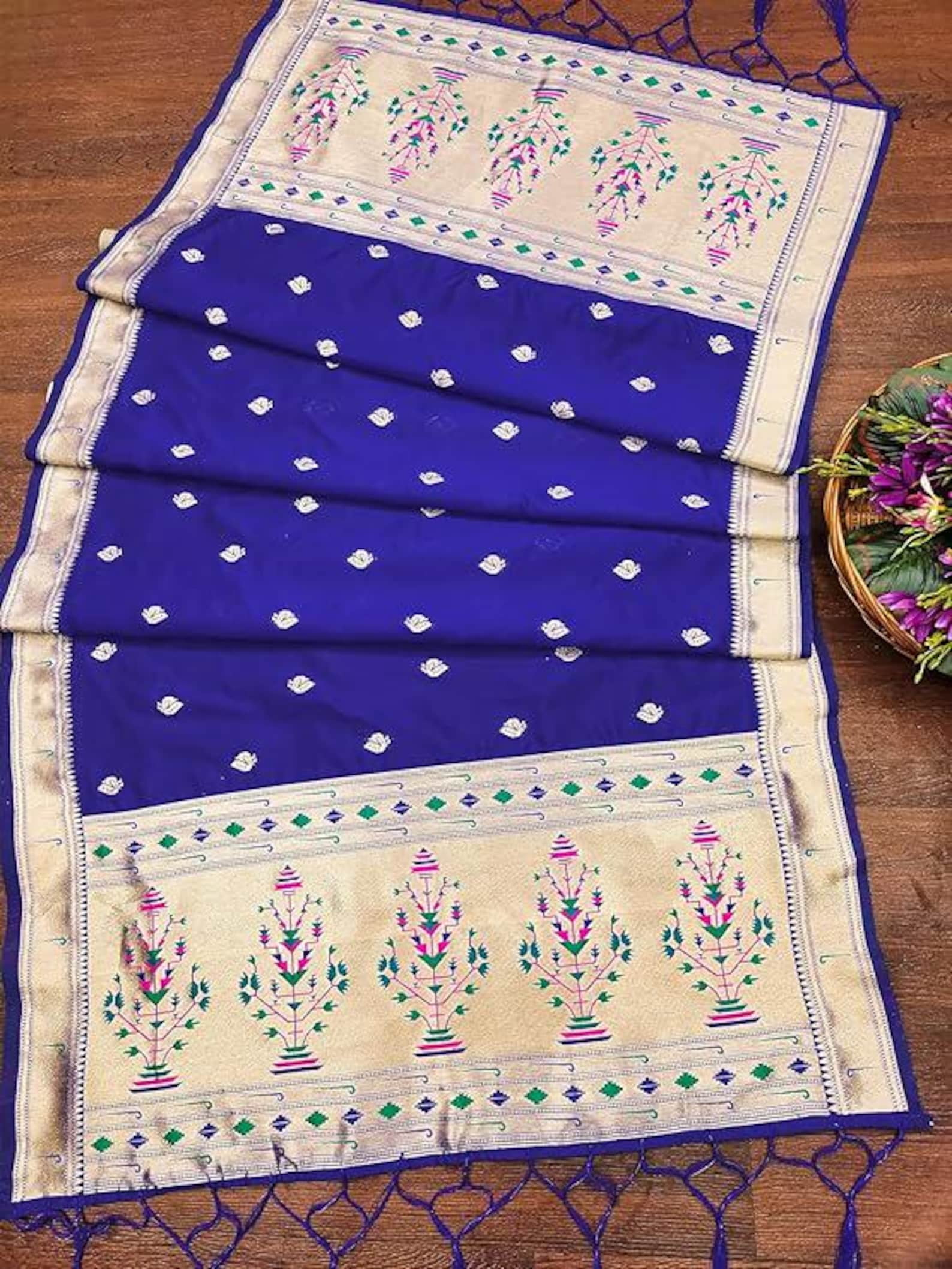 AlchemicLiving Royal Blue Woven Paithani Banarasi Silk Dupatta/Chunni ...