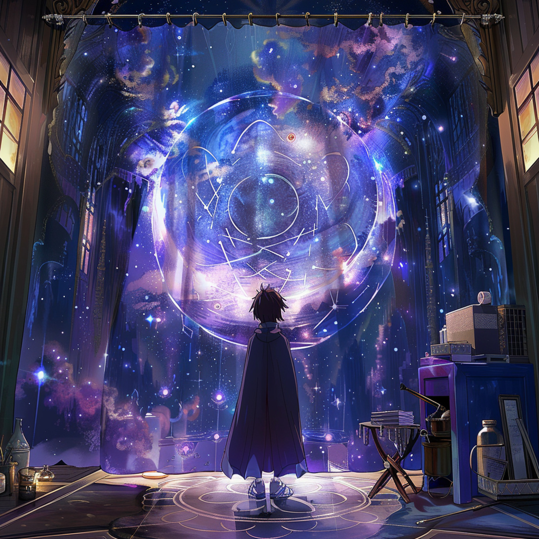 Alchemist Laboratory Fantasy Shower Curtain Makoto Shinkai Style Purple ...